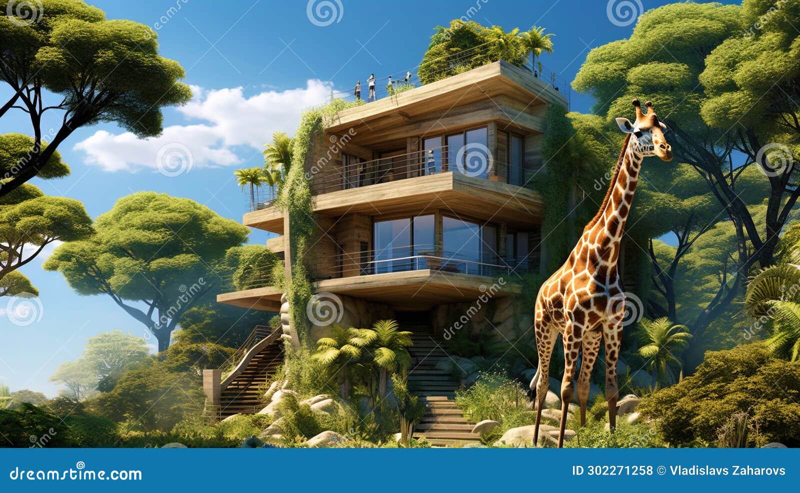 A Giraffe Architect, Creating Tall and Beautiful Houses from Trees on a ...