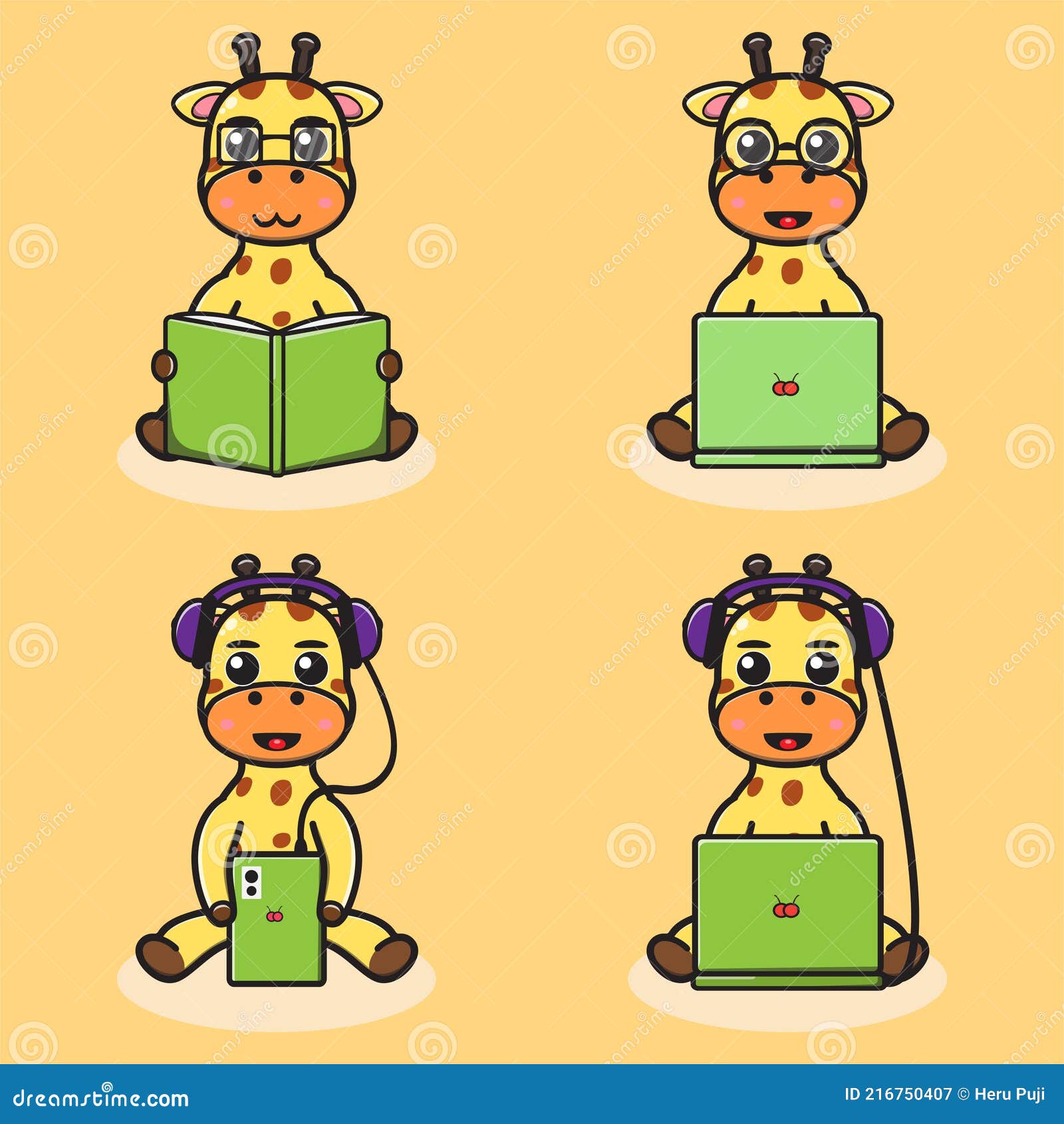 Vector Illustration of Cute Giraffe Hobby Cartoon. Stock Vector ...