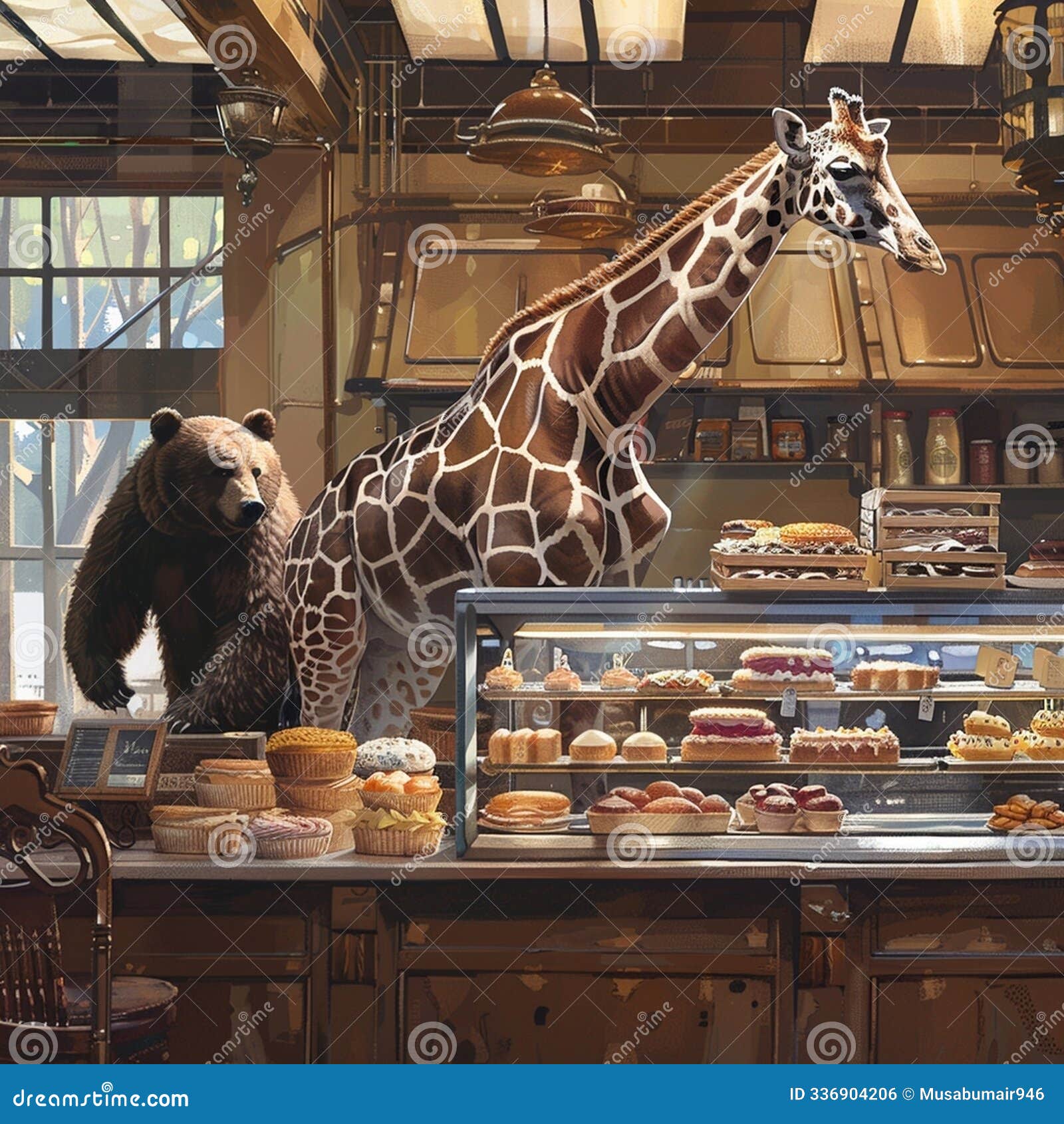 Giraffe and Bear in a Bakery - Unique Wildlife Sighting at a Bakery ...