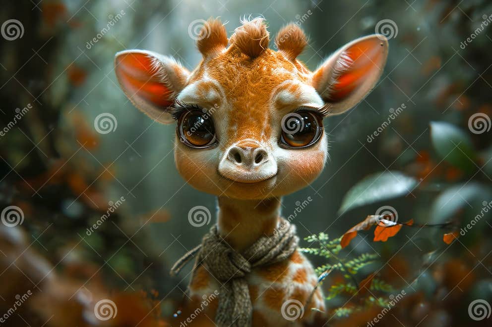Giraffe with Bow in the Jungle. a Baby Giraffe Stock Image - Image of ...