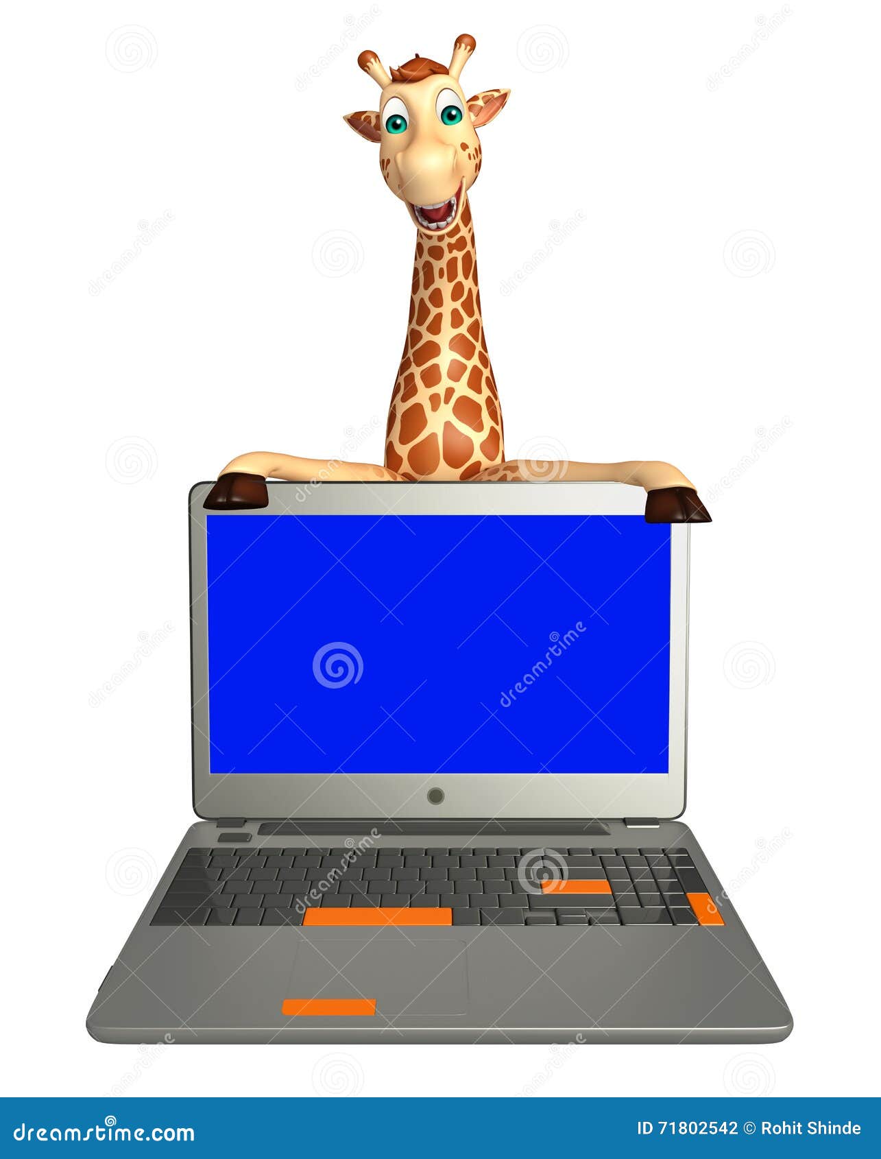 Giraffe Cartoon Character with Laptop Stock Illustration - Illustration ...