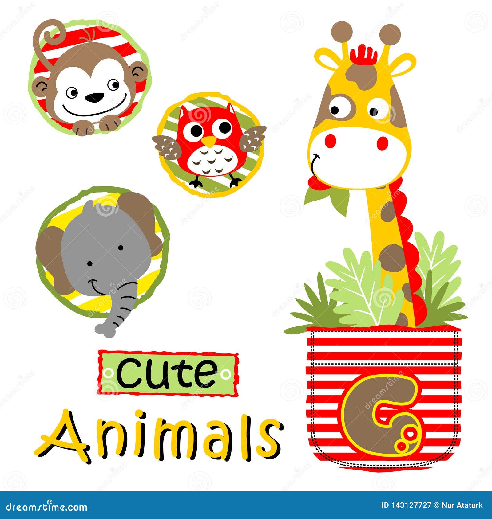 Giraffe Cartoon with Funny Friends Stock Vector - Illustration of ...
