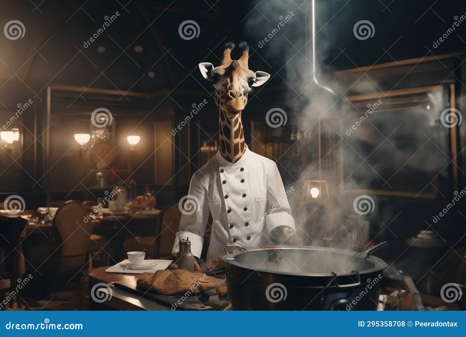 Giraffe Chef S in Uniform Cook a Food at Restaurant S Kitchen. Stock ...