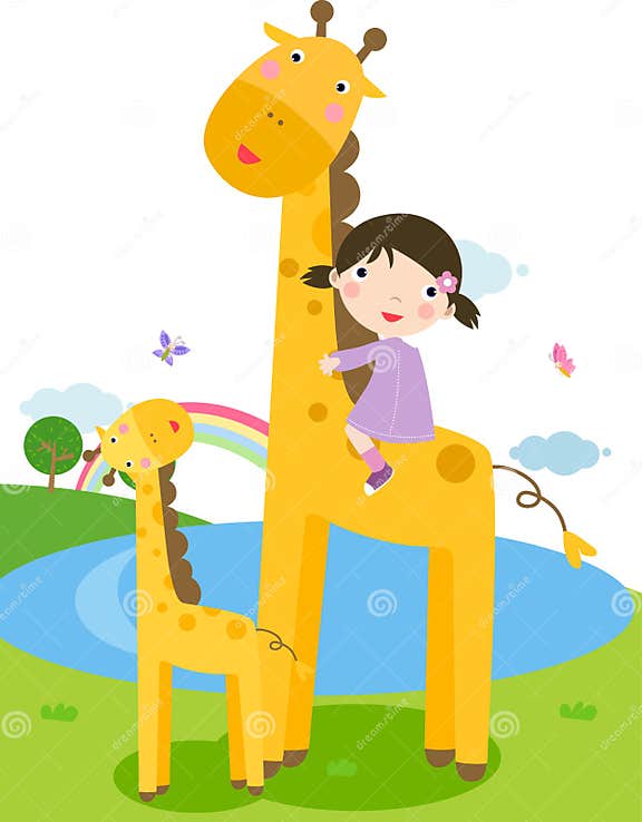 Giraffe and children stock vector. Illustration of childhood - 12391740