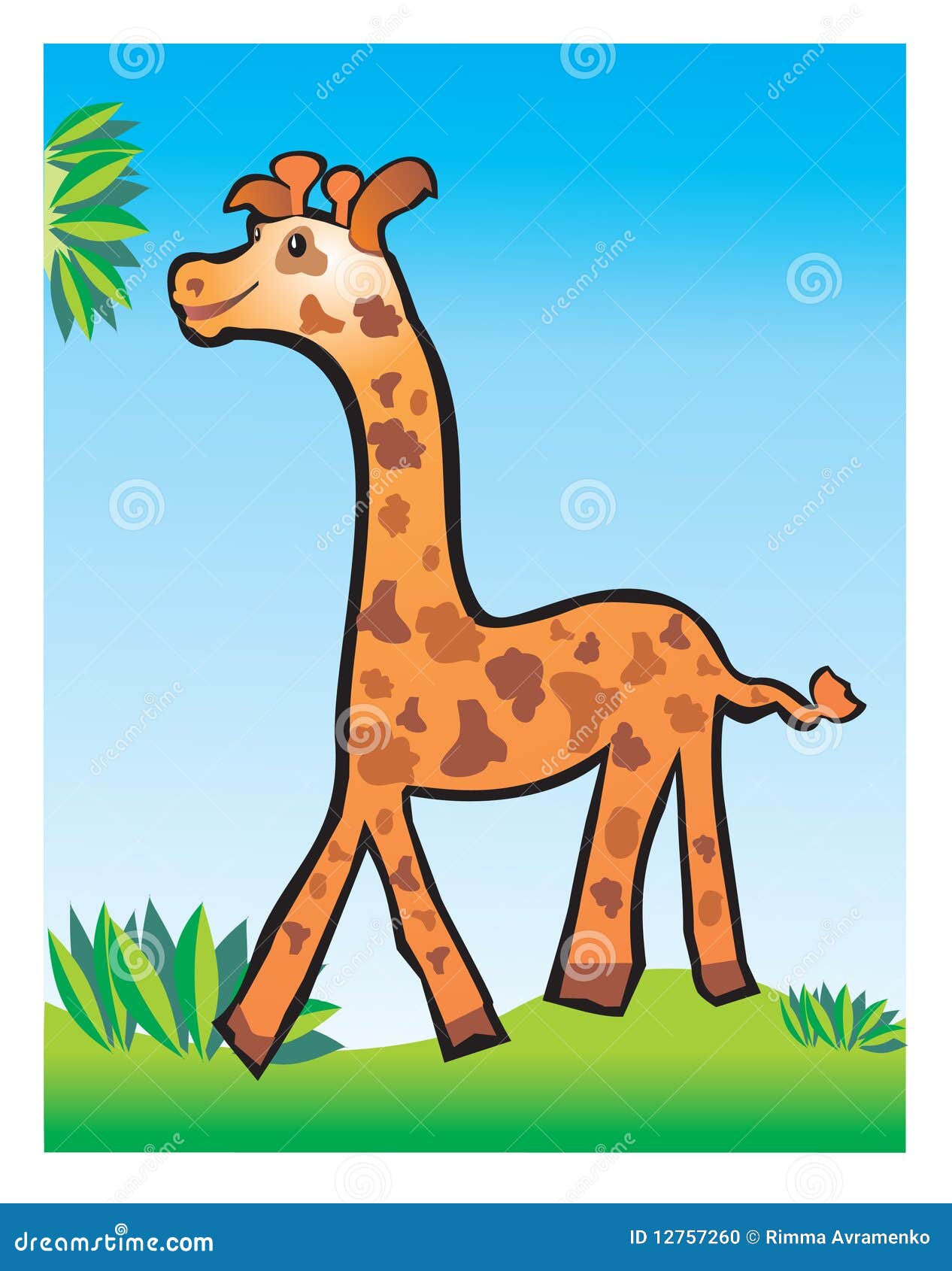 Giraffe children s drawing stock vector. Illustration of green - 12757260