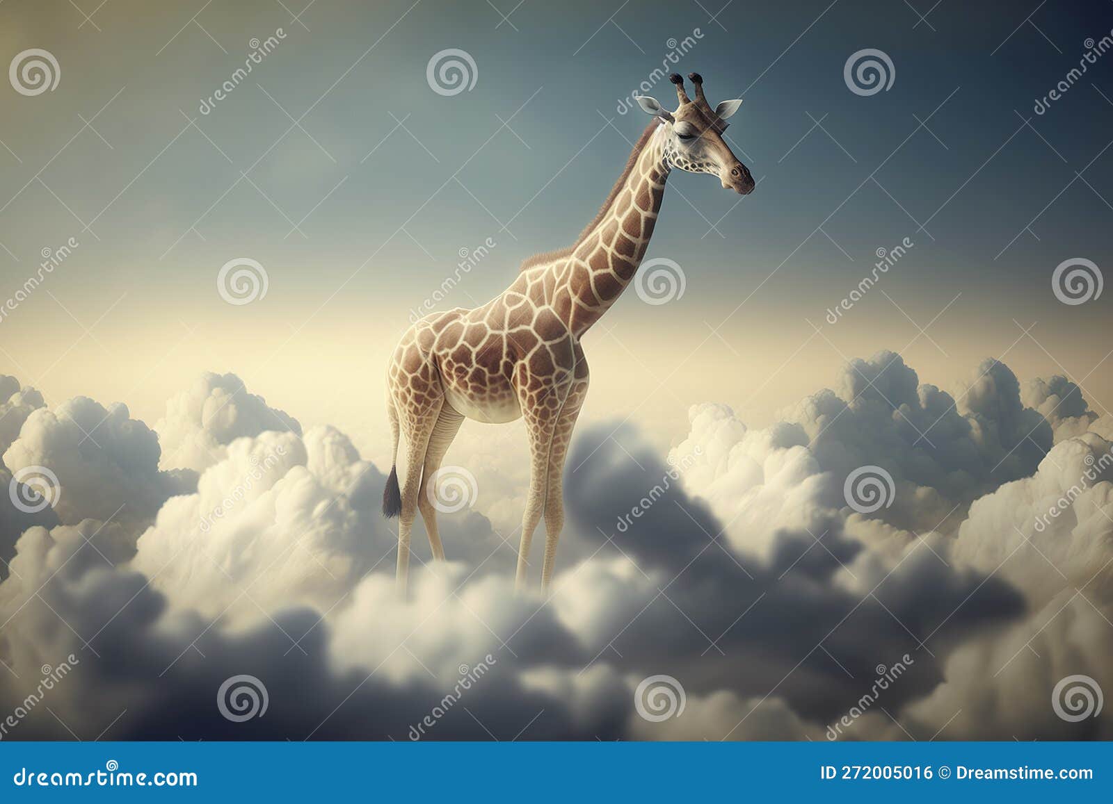 Giraffe in the Clouds, Closeup Giraffe in the Clouds on Blue Sky ...