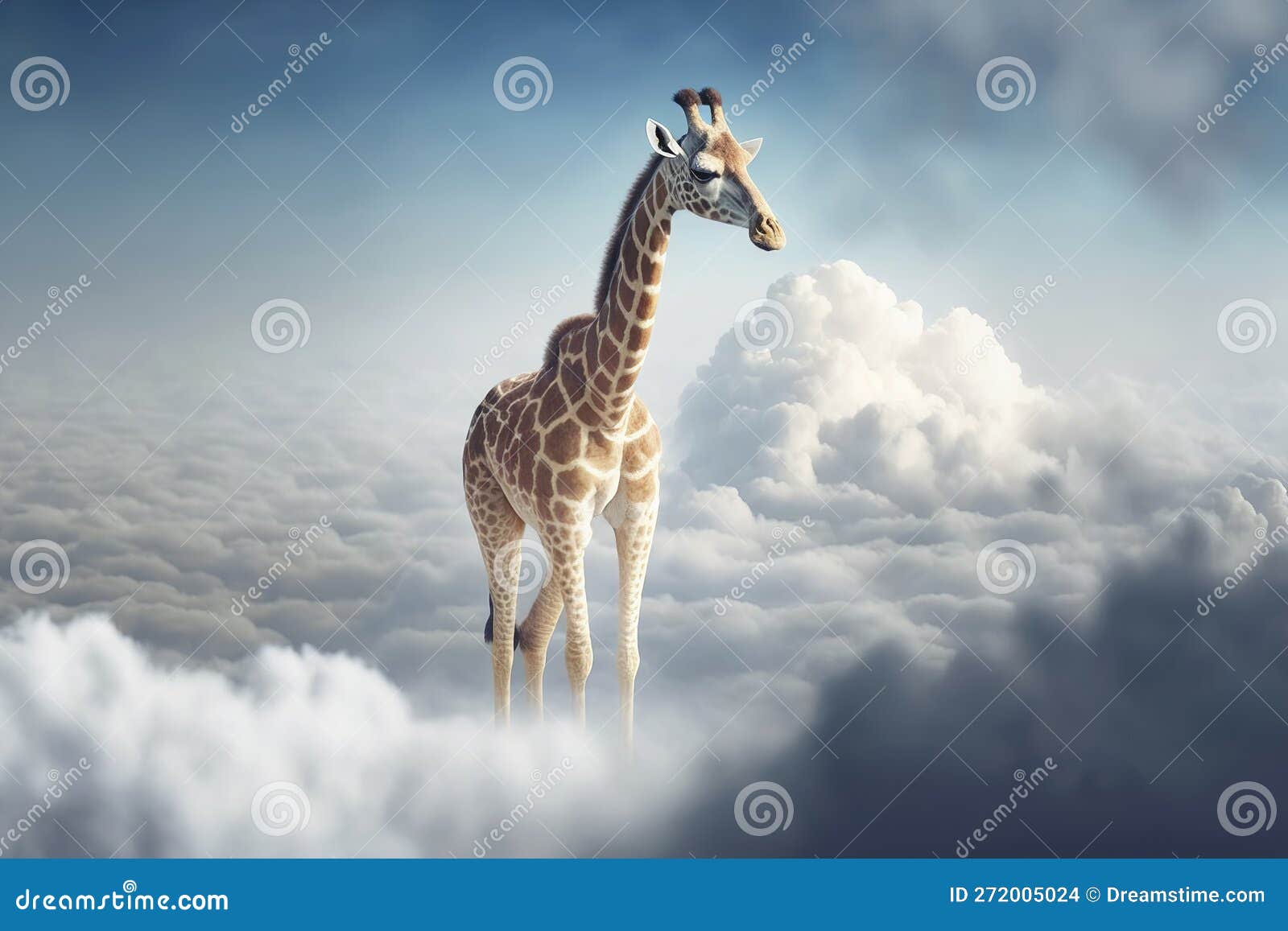 Giraffe in the Clouds, Closeup Giraffe in the Clouds on Blue Sky ...