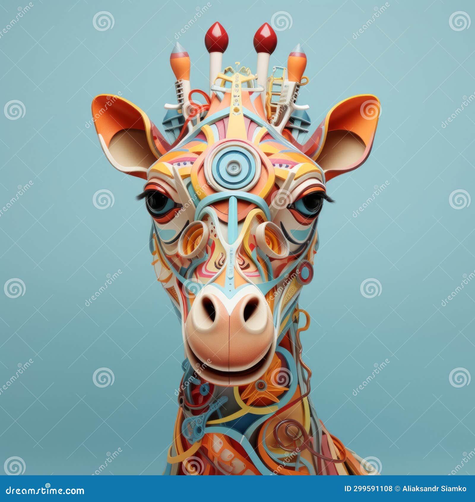 A Giraffe with Colorful Designs Stock Illustration - Illustration of ...