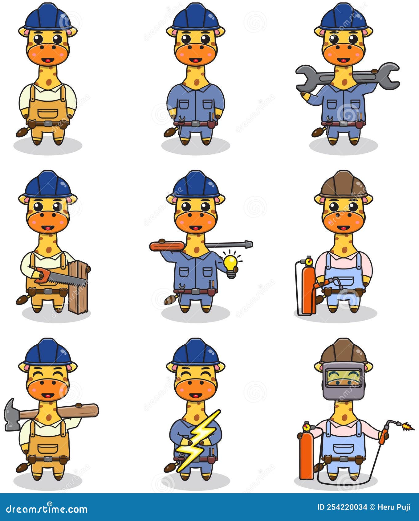 Cute Giraffe Engineers Workers, Builders Characters Isolated Cartoon ...