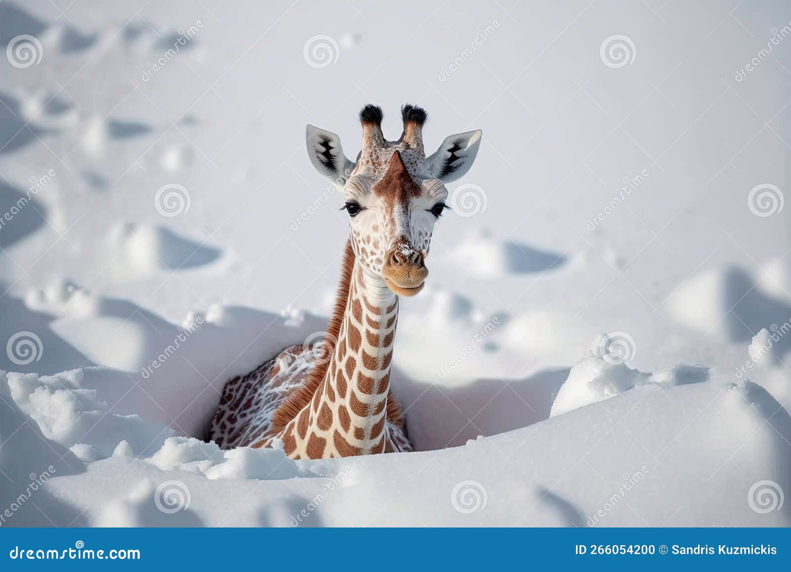 Giraffe in Deep Snow, only Head and Neck Out of Snow. Generative AI ...