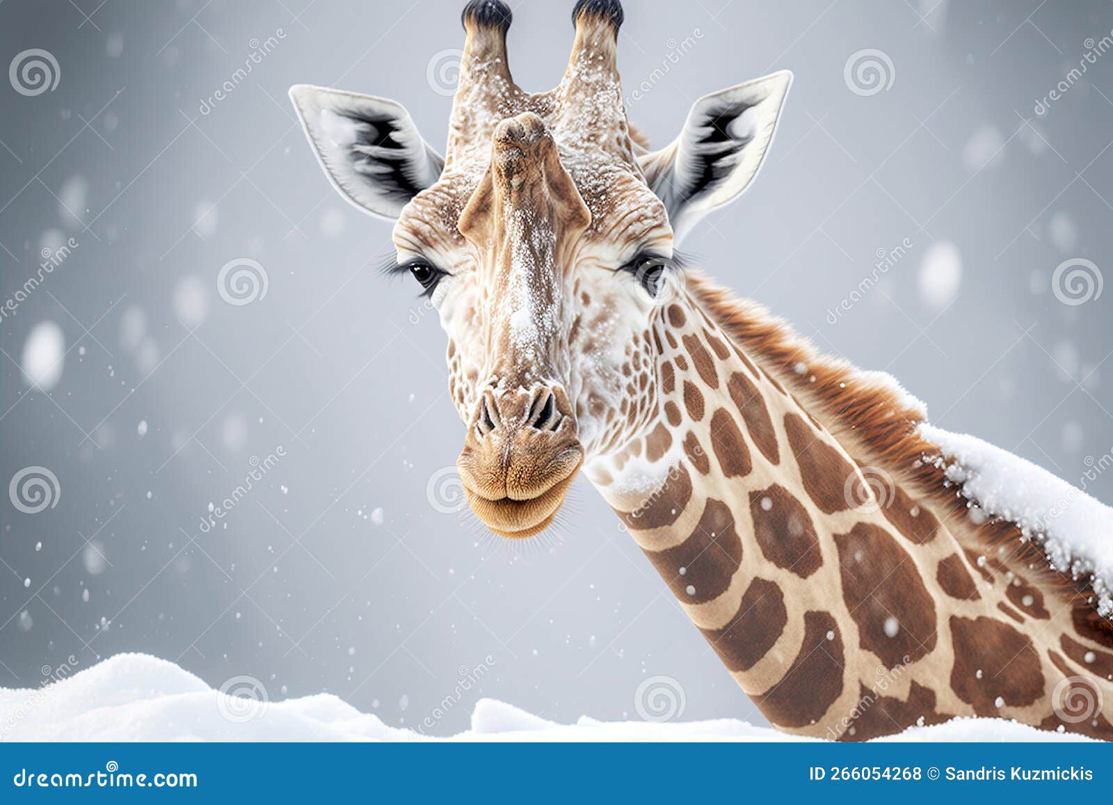 Giraffe in Deep Snow, only Head and Neck Out of Snow. Generative AI ...