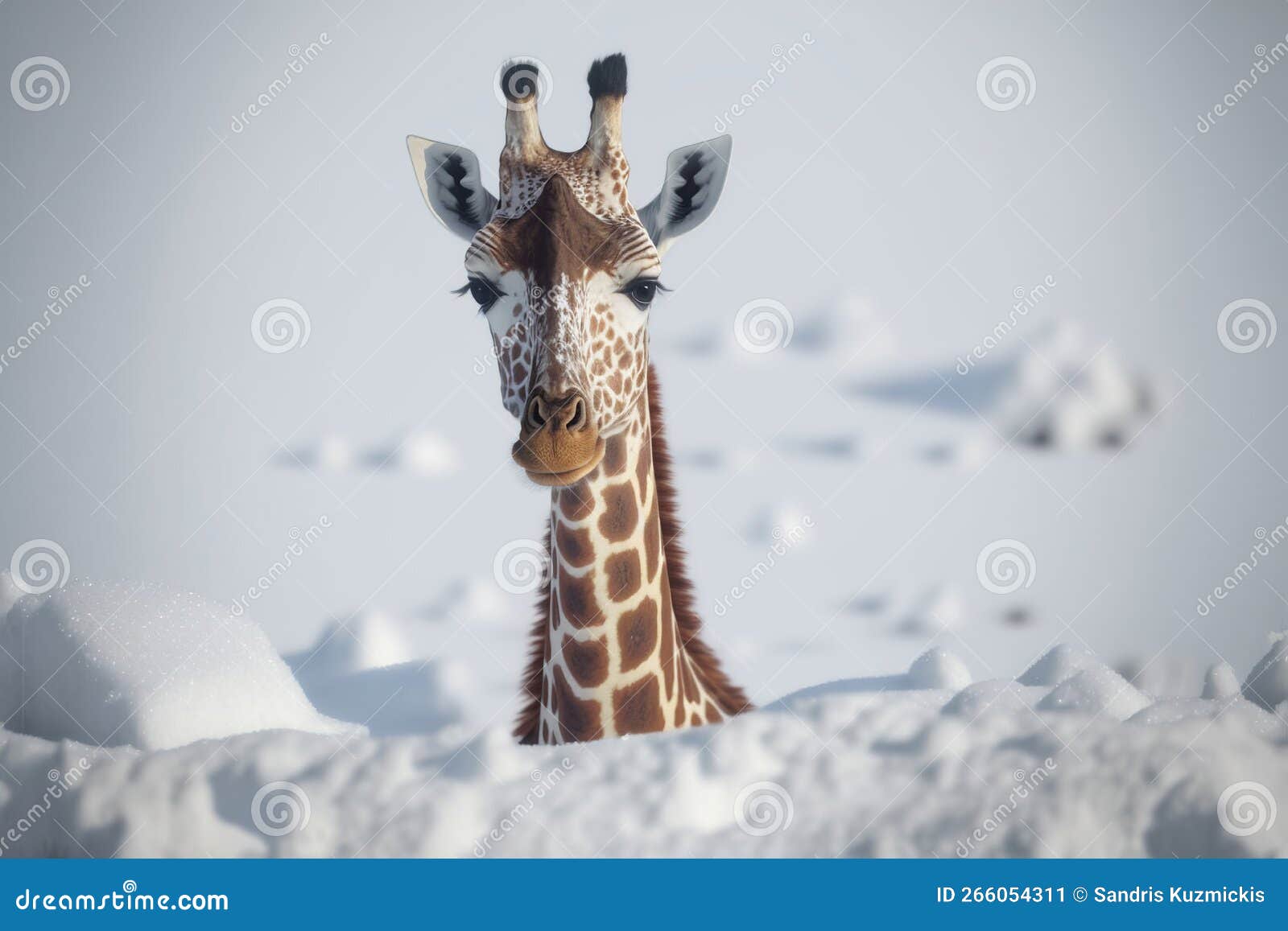 Giraffe in Deep Snow, only Head and Neck Out of Snow. Generative AI ...