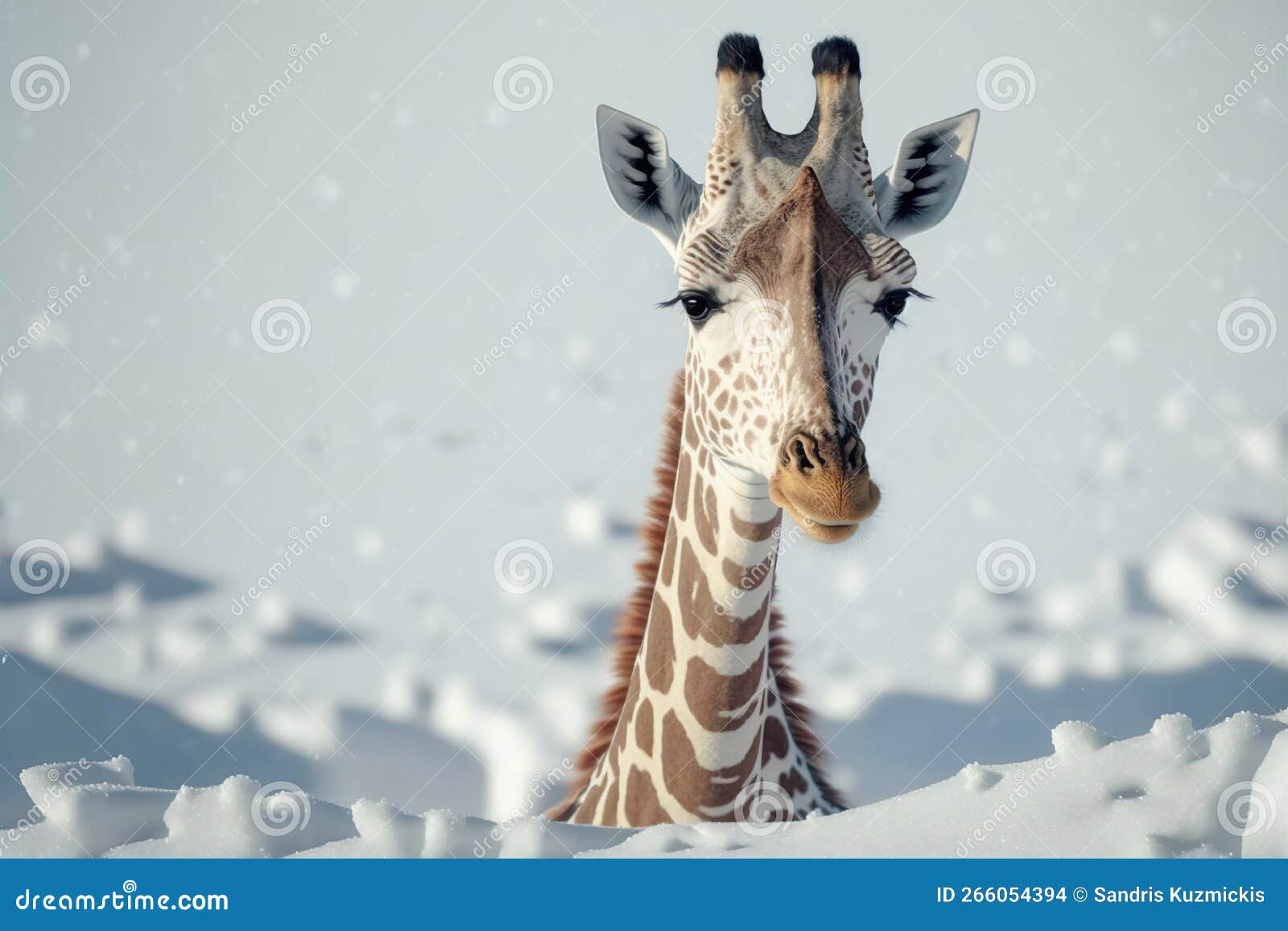 Giraffe in Deep Snow, only Head and Neck Out of Snow. Generative AI ...