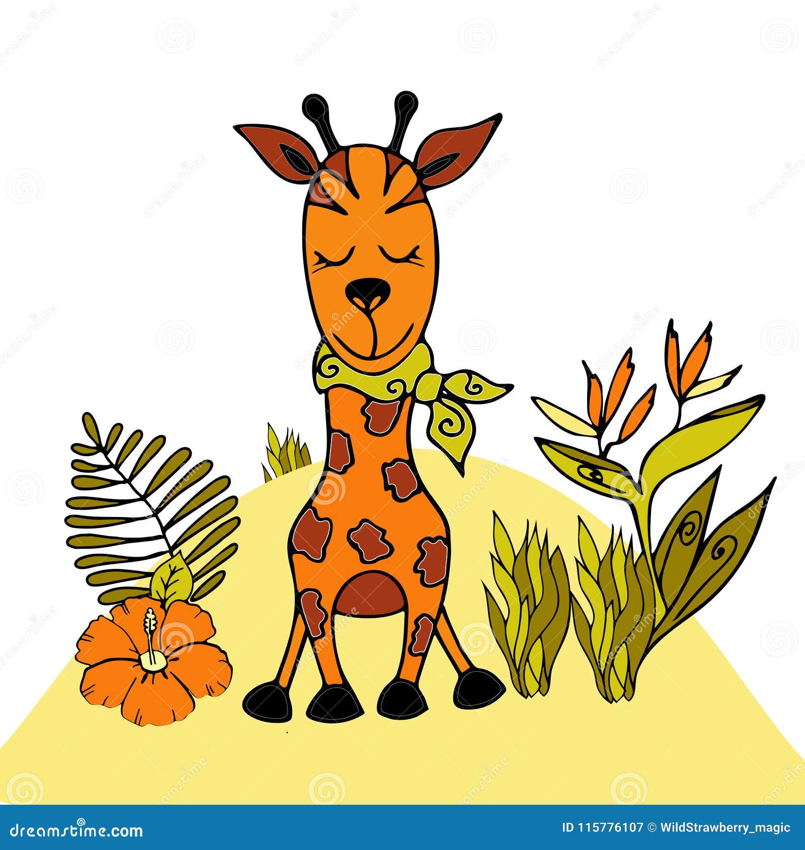 Giraffe Doodle Style Vector Template. Stock Vector - Illustration of ...