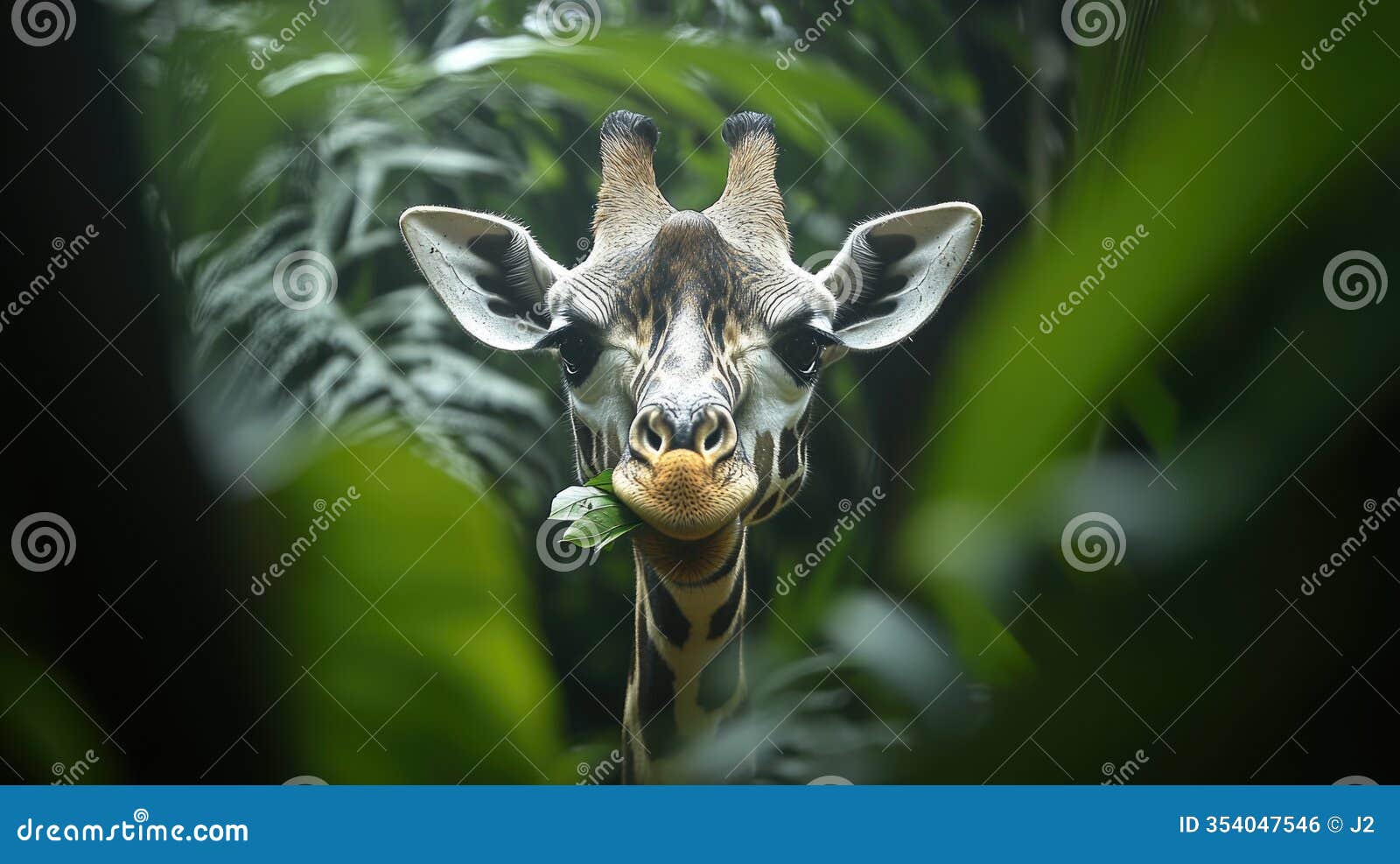 Giraffe Eating Leaf in Lush Greenery Stock Photo - Image of neck ...