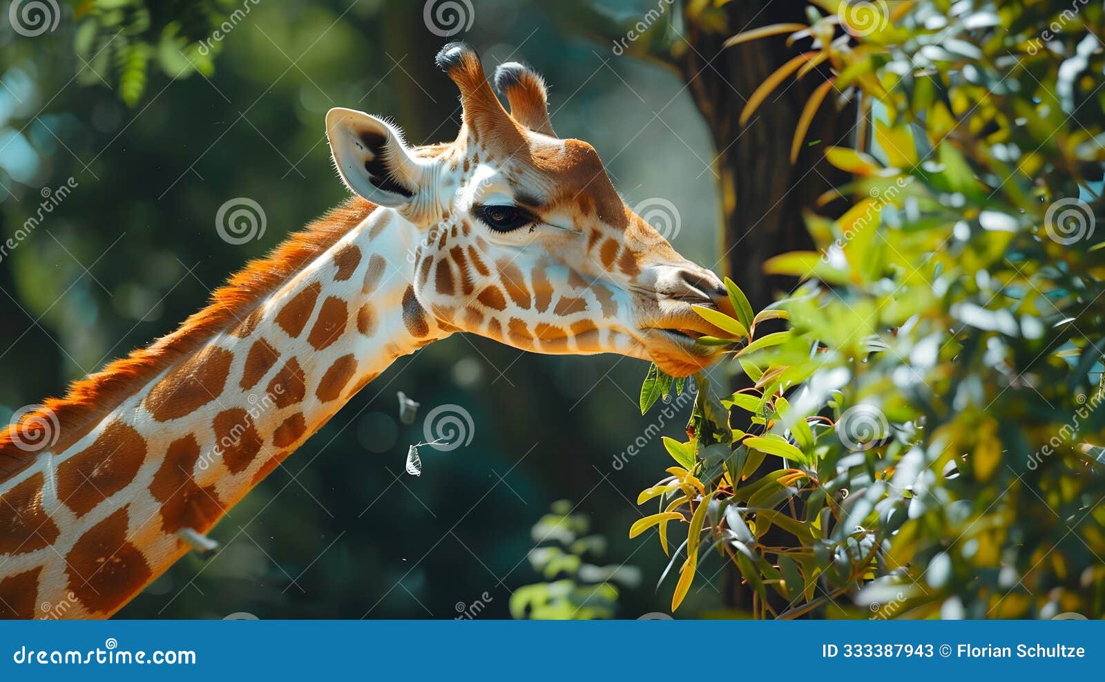Giraffe Eating Leaves from a Tall Tree Stock Illustration ...