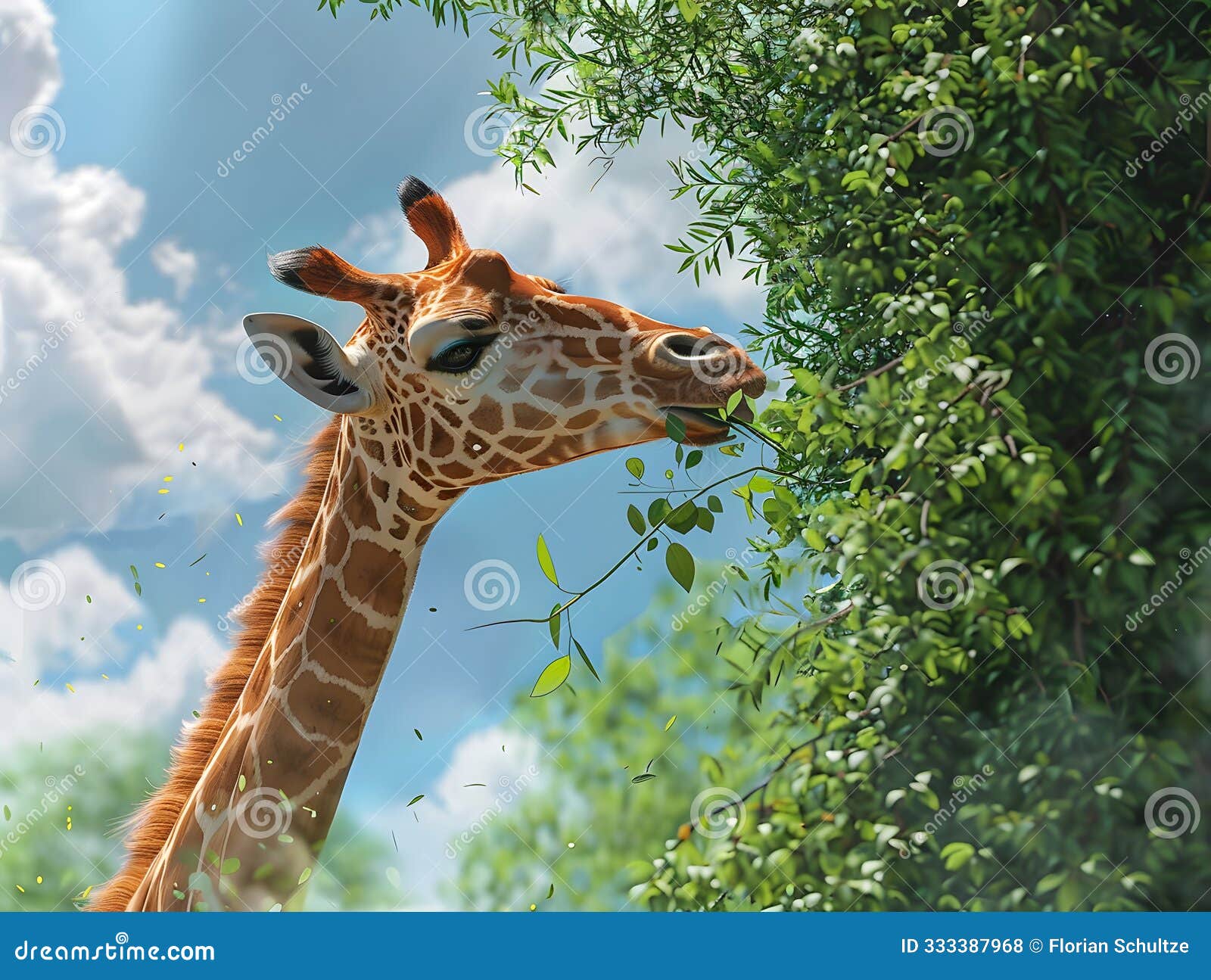 Giraffe Eating Leaves from a Tall Tree Stock Illustration ...