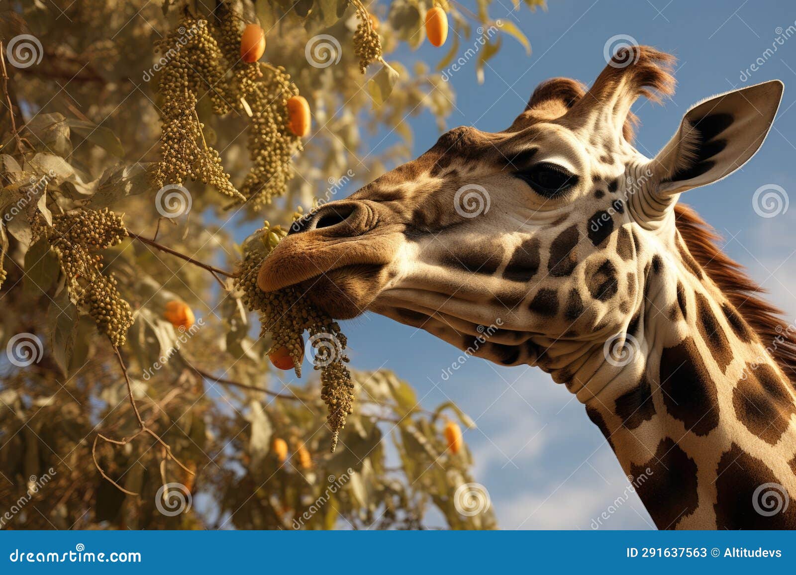 A Giraffe Eating Leaves from a Tall Tree Stock Image - Image of eating ...