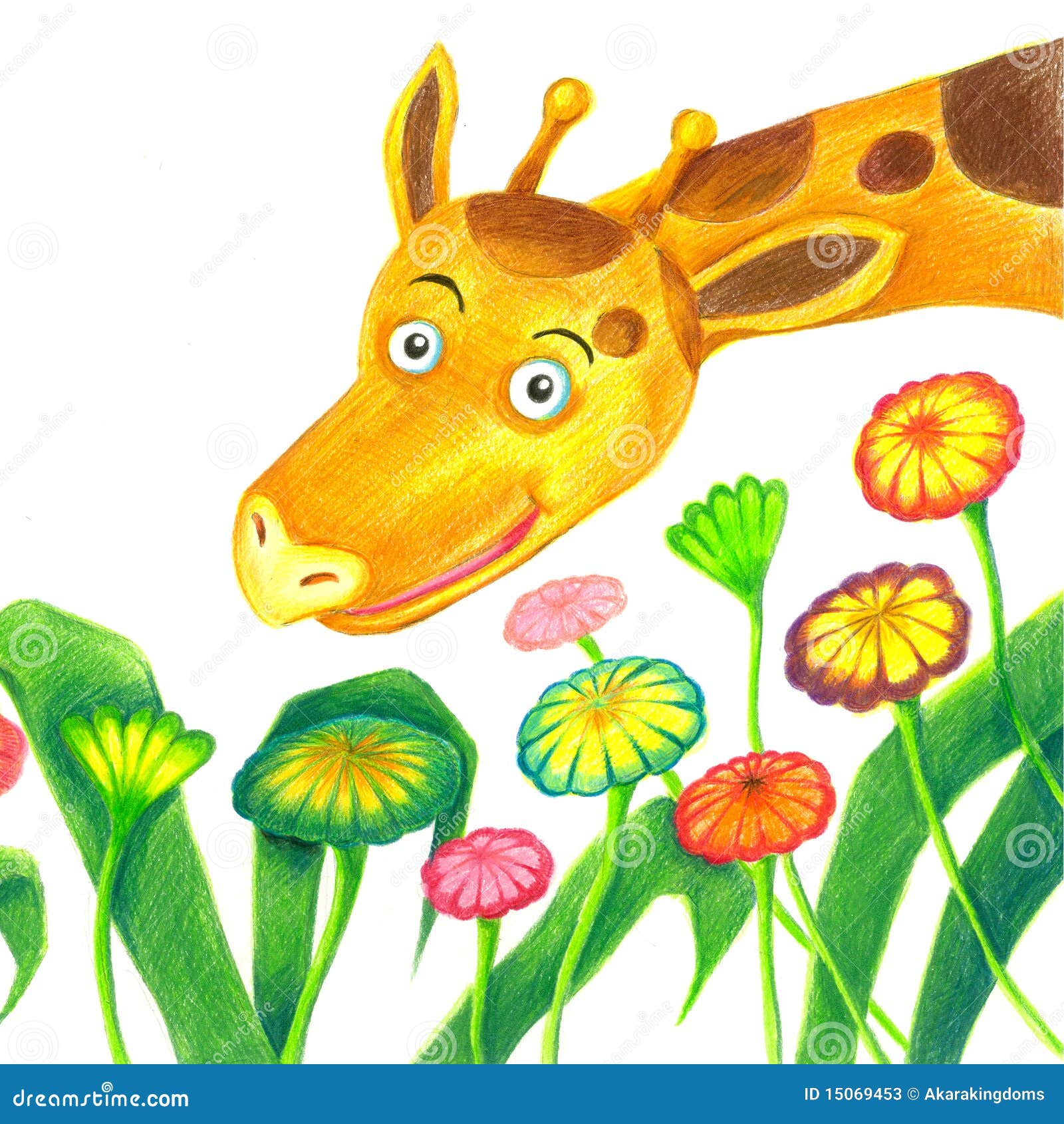 Giraffe and flower stock illustration. Illustration of border - 15069453