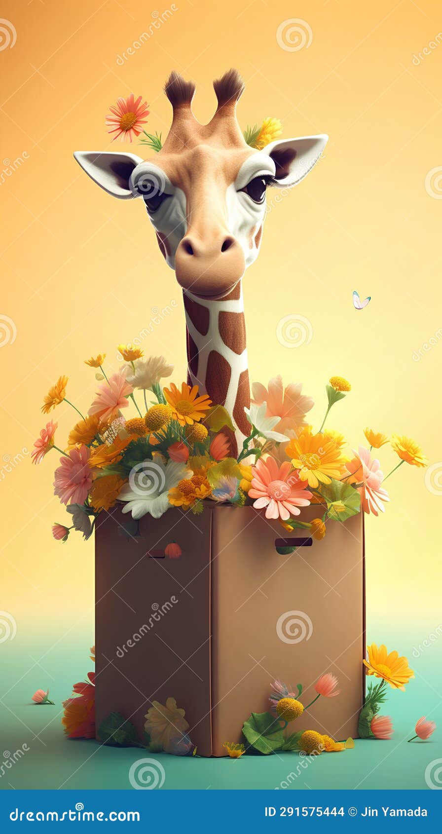 Giraffe with Flowers in a Box. 3d Illustration Stock Illustration ...