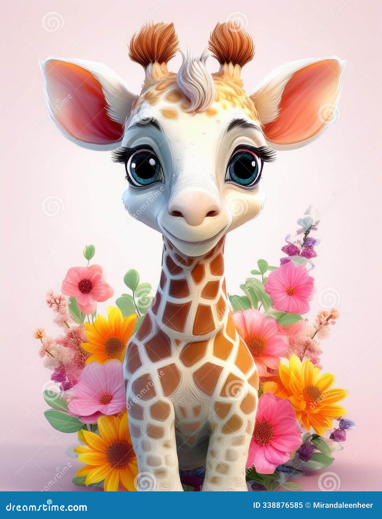 Giraffe with Flowers Isolated Stock Image - Image of colorful, giraffe ...
