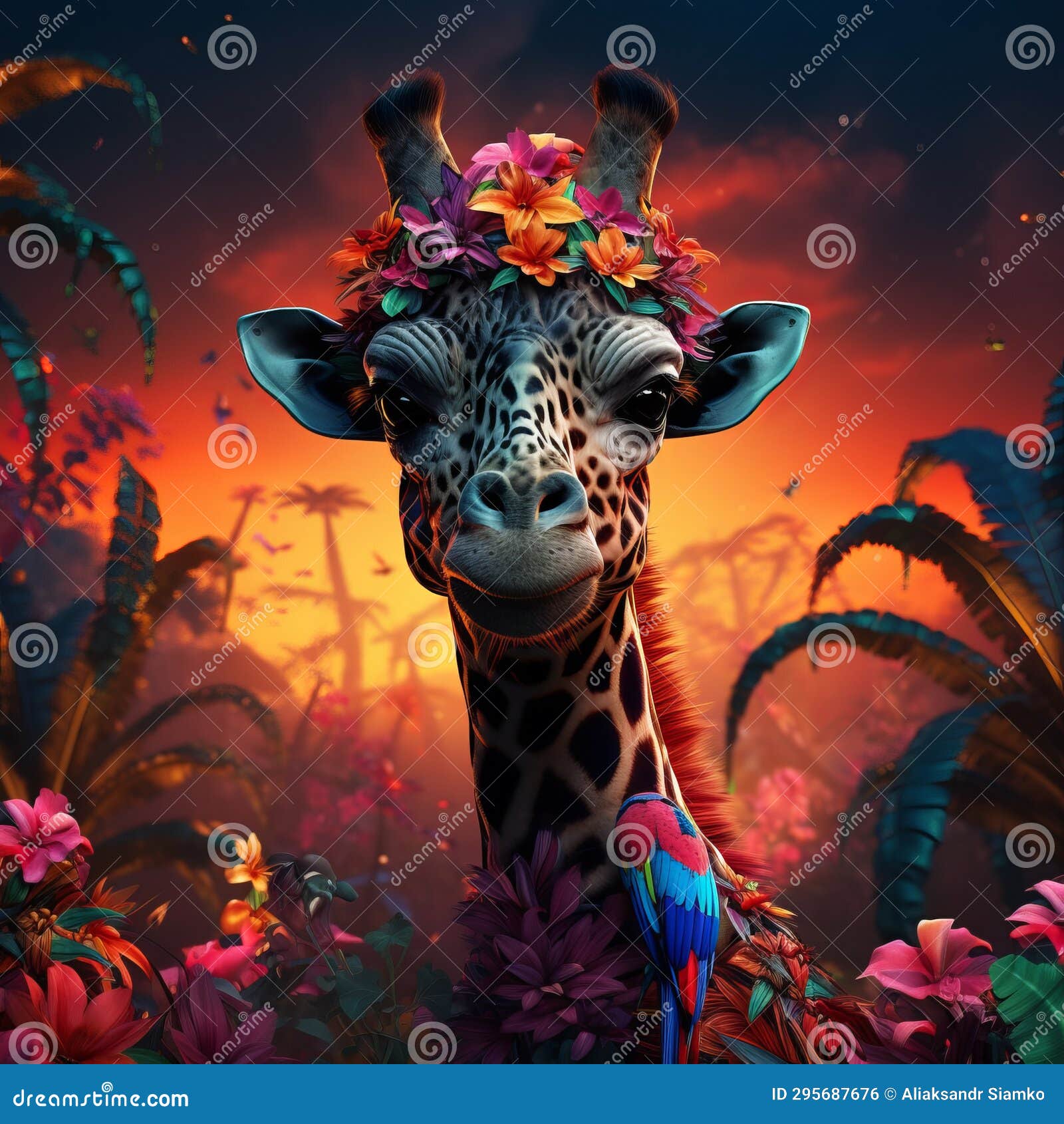 A Giraffe with Flowers on Its Head Stock Photo - Image of nature, head ...