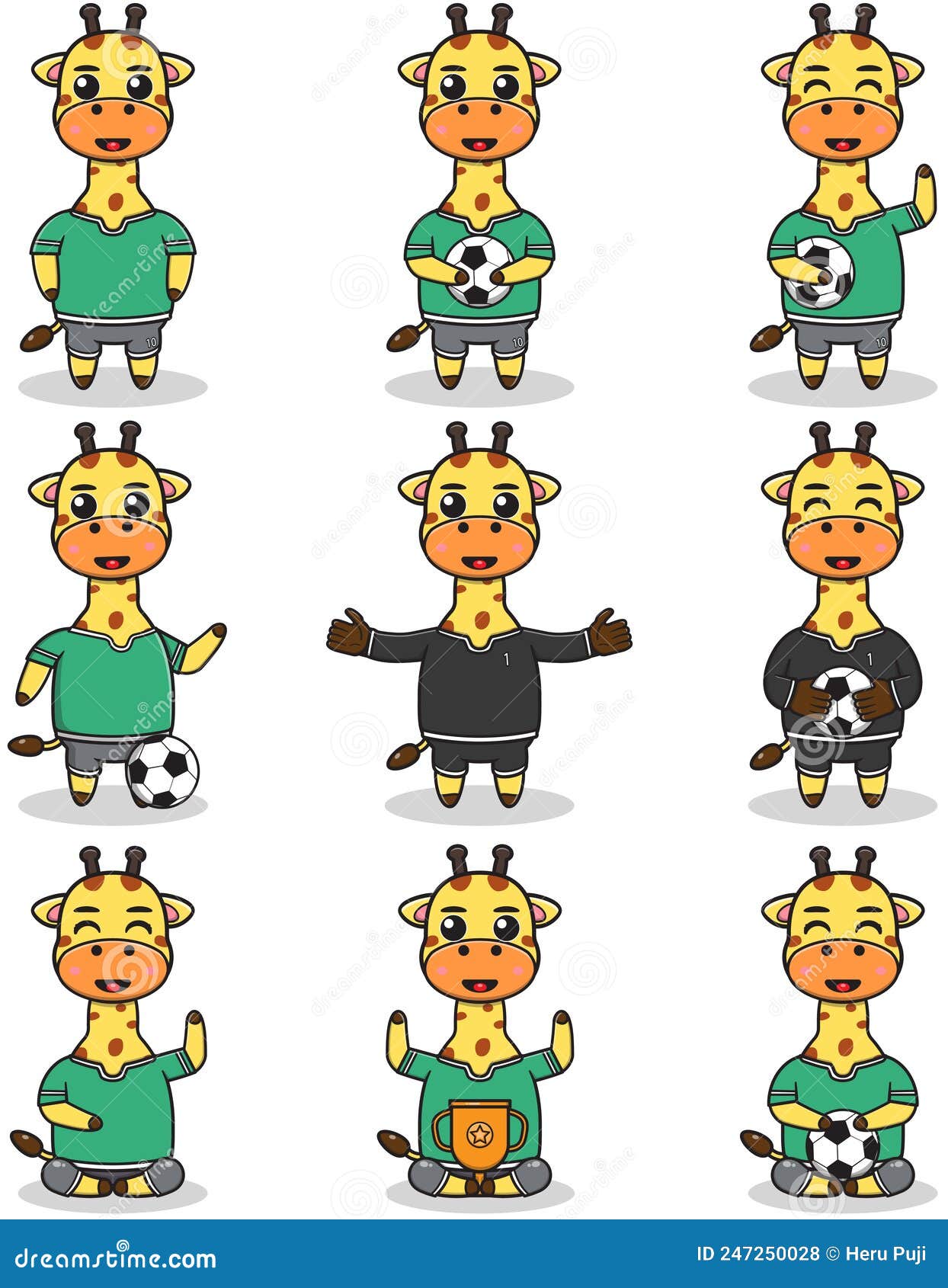 Vector Illustration of Giraffe Characters Playing Soccer. Stock Vector ...