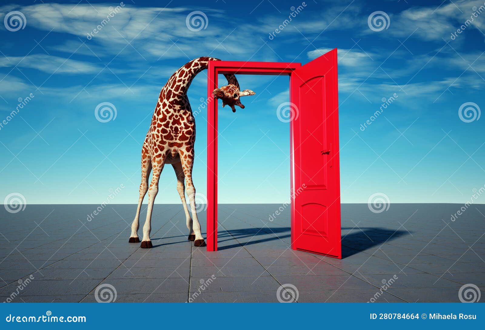 Giraffe Get through a Door. Curiosity an Aspirations Concept Stock ...