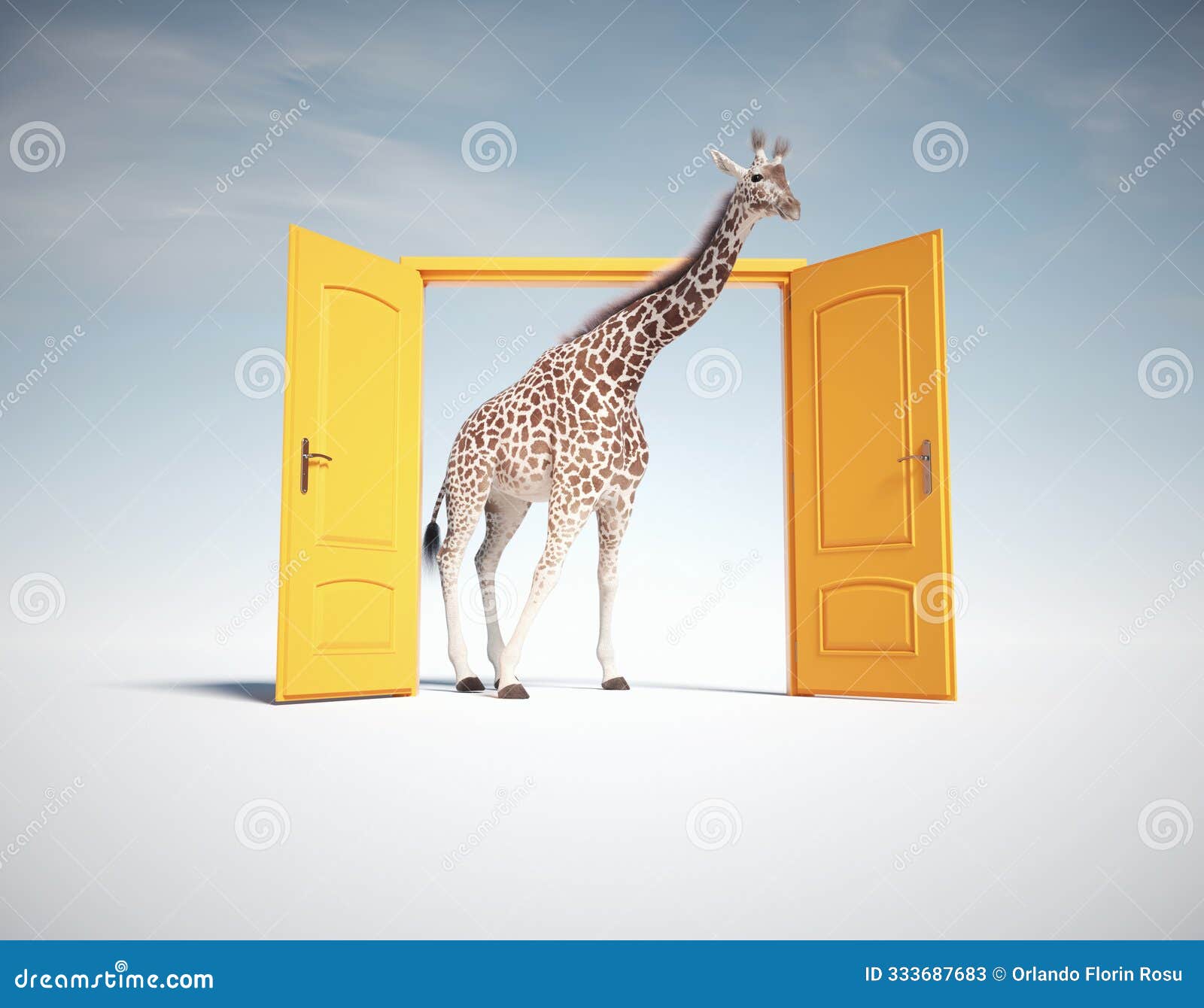 Giraffe Get through a Yellow Door Stock Illustration - Illustration of ...