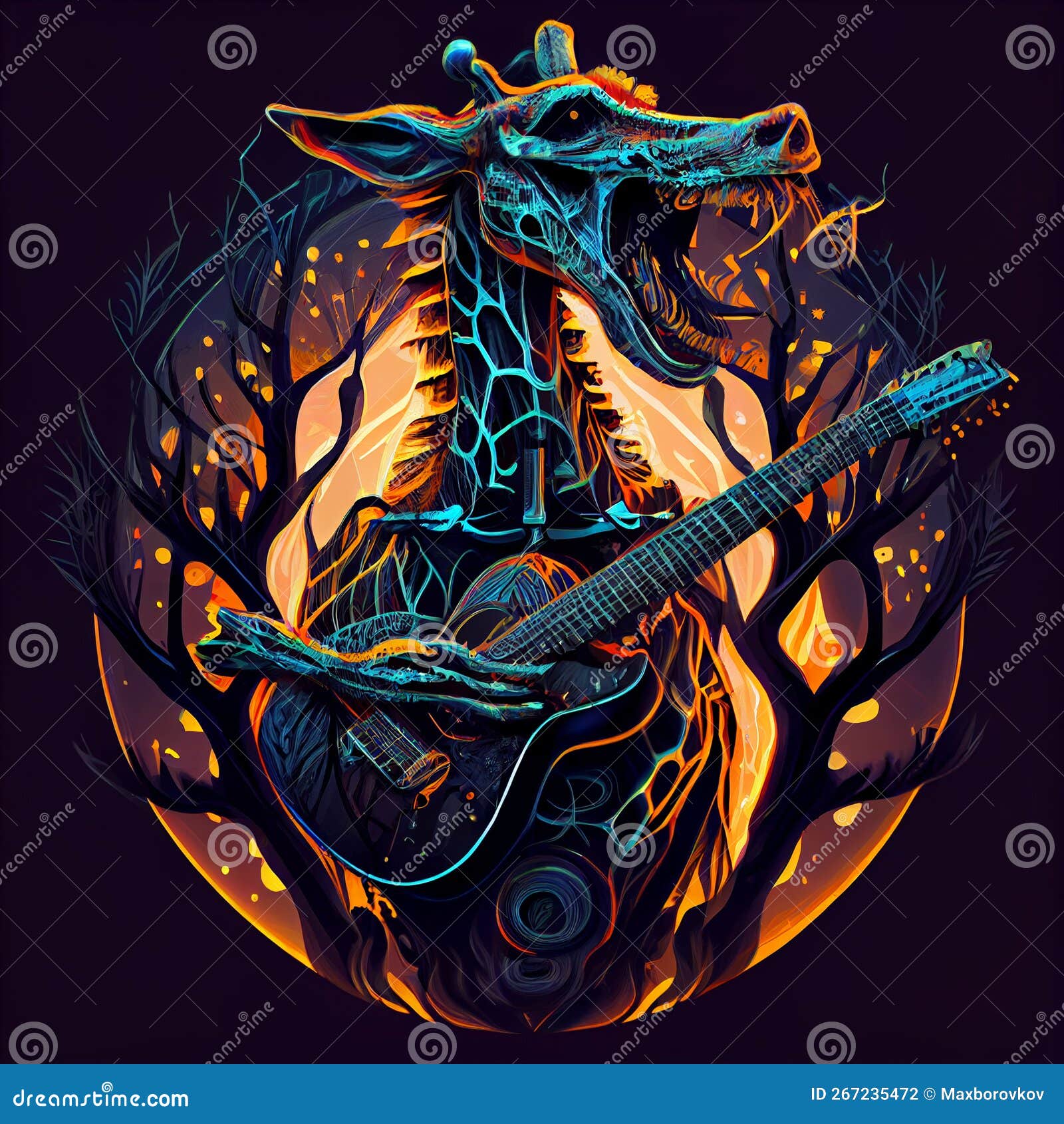 Giraffe with Guitar on Black Background. AI Generative Stock ...