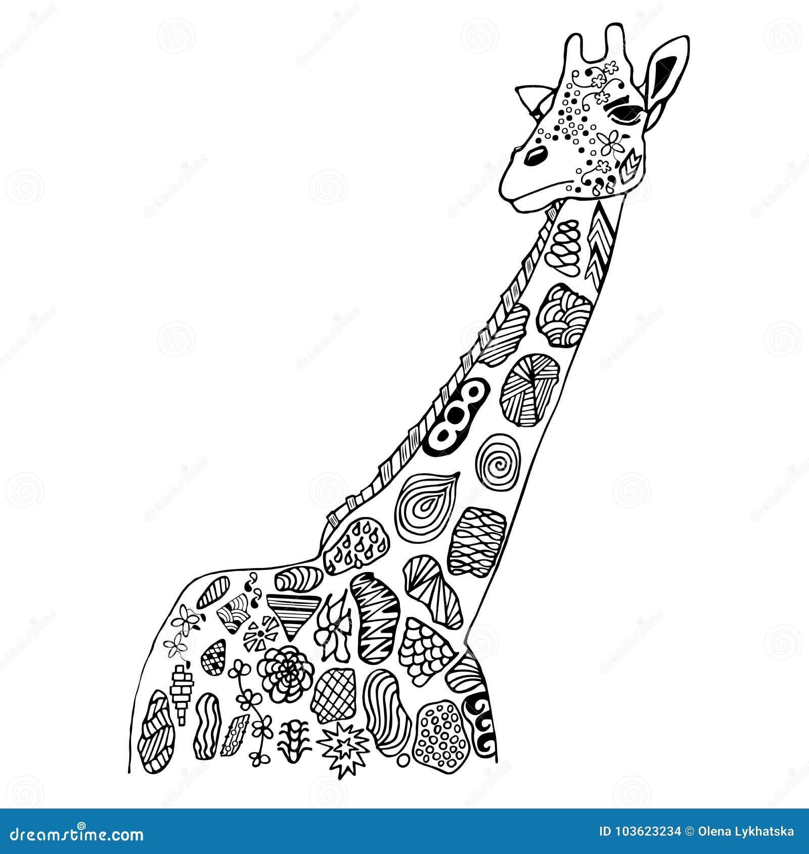 Giraffe Hand Drawn Sketched Illustation. Doodle Graphic Stock Vector ...