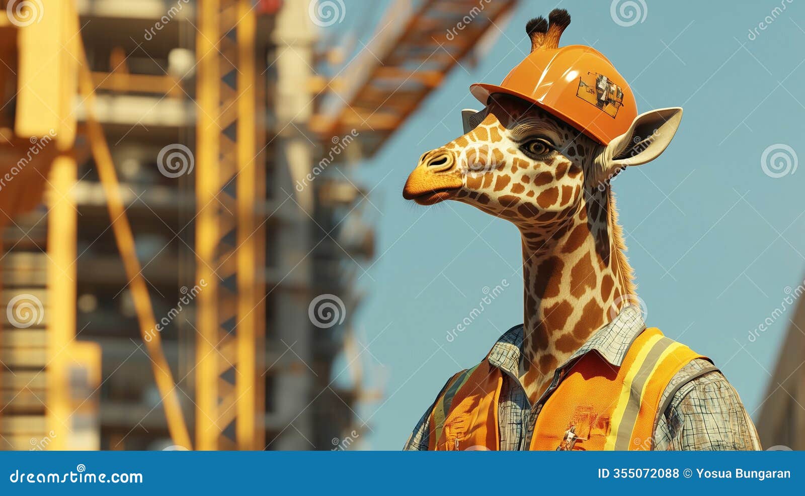 Giraffe-headed Man, Wearing a Construction Worker Hard Hat and Vest, Operating a Crane Stock ...
