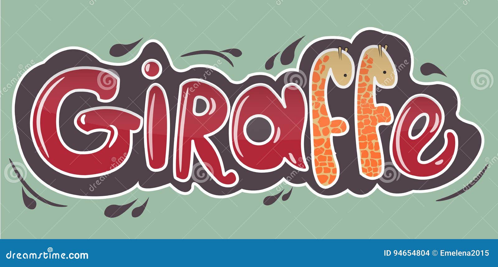 Giraffe Inscription in Red Letters with Giraffes Stock Vector ...