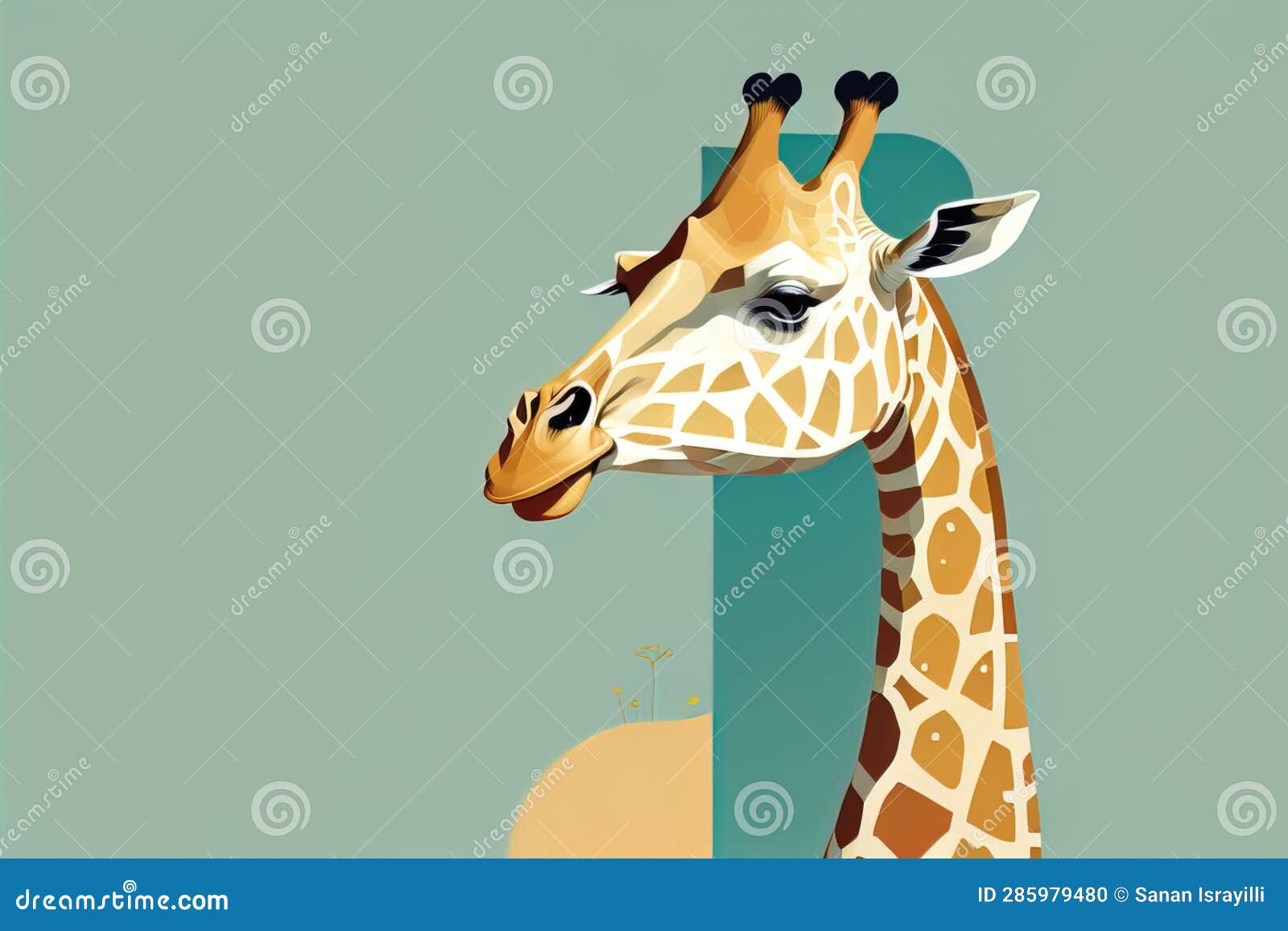 Giraffe Isolated On Green Background Cartoon Style Vector