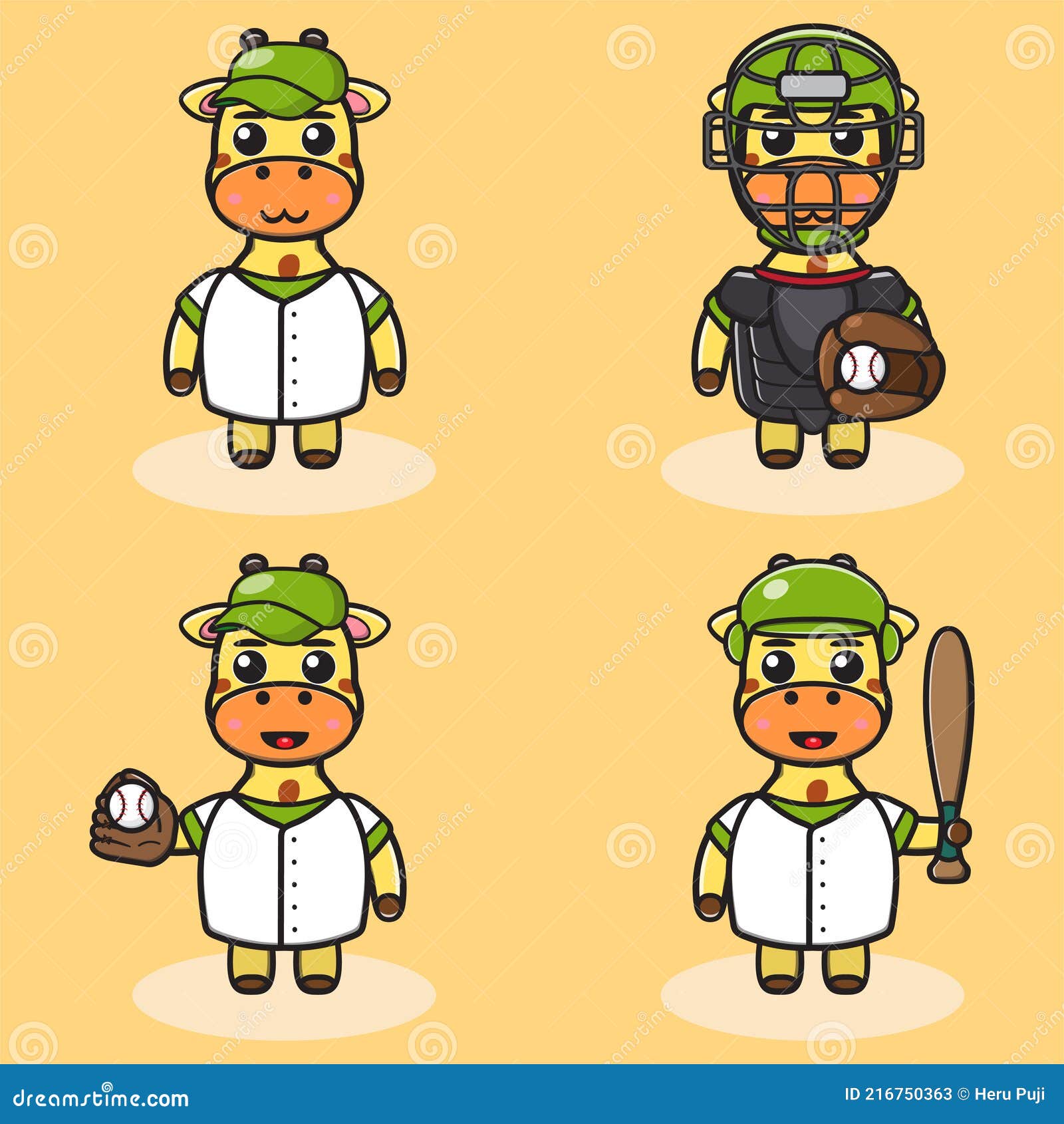 Vector Illustration of Cute Giraffe Baseball Cartoon. Stock Vector ...