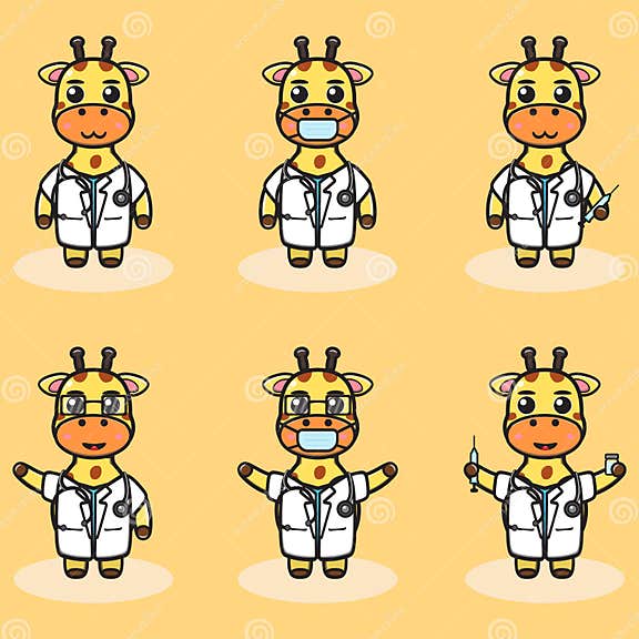 Vector Illustration of Cute Giraffe Doctor Cartoon. Stock Vector ...