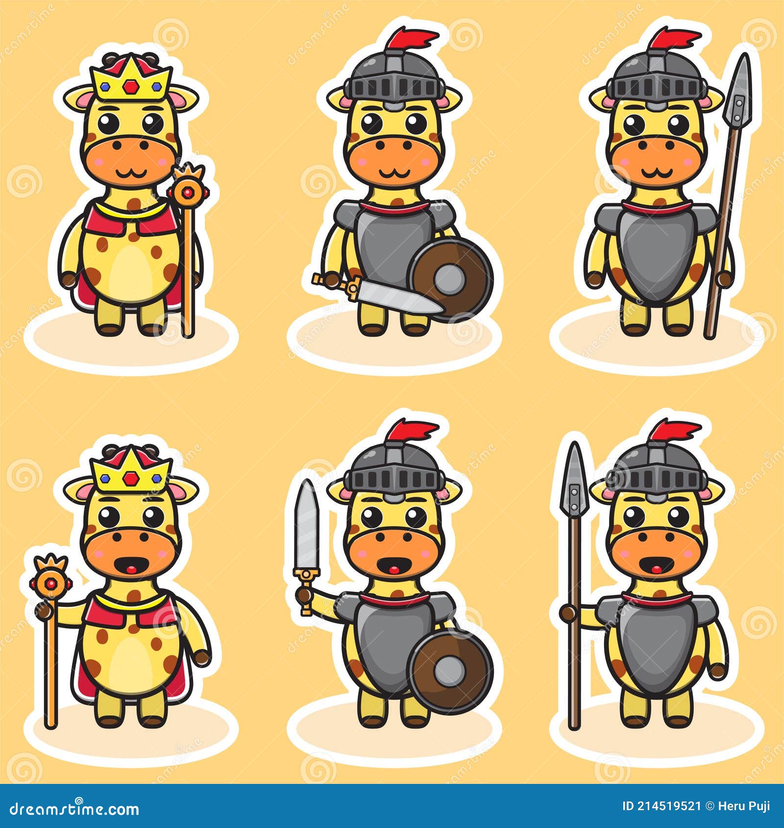 Vector Illustration of Cute Giraffe King and Knight Cartoon. Stock ...
