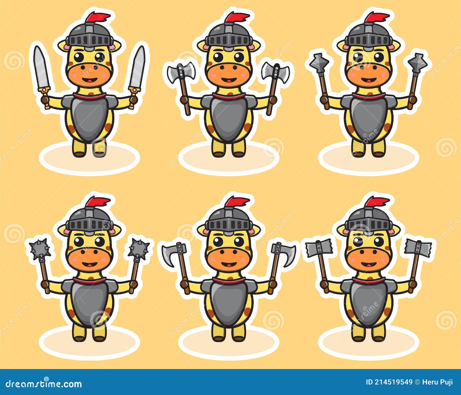 Vector Illustration of Cute Giraffe Knight Cartoon with Dual Weapon ...
