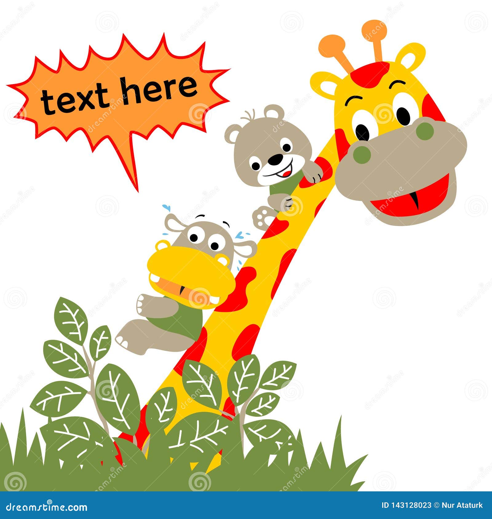 Giraffe and Little Friends in the Jungle, Vector Cartoon Stock Vector ...