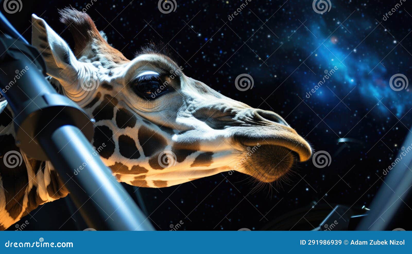 A Giraffe Looking at the Stars in Space Stock Illustration ...