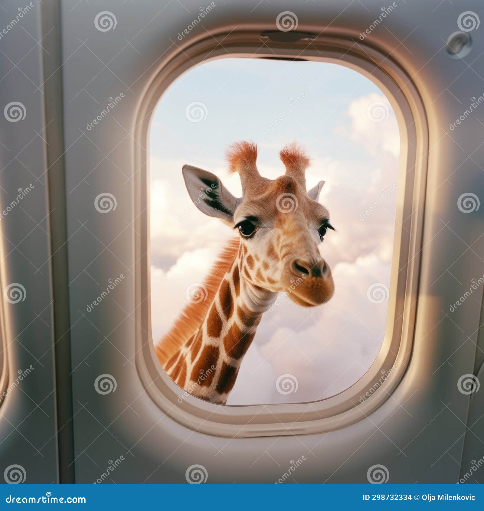 Giraffe Looking through the Window of an Airplane. 3d Rendering Stock ...