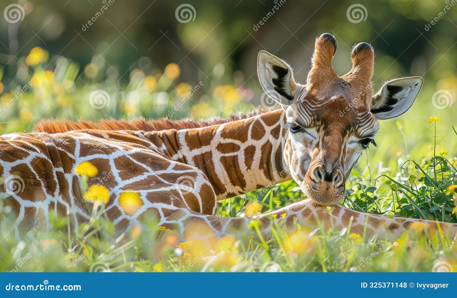 Giraffe Lying Down in the Grass Stock Photo - Image of camelopardalis ...