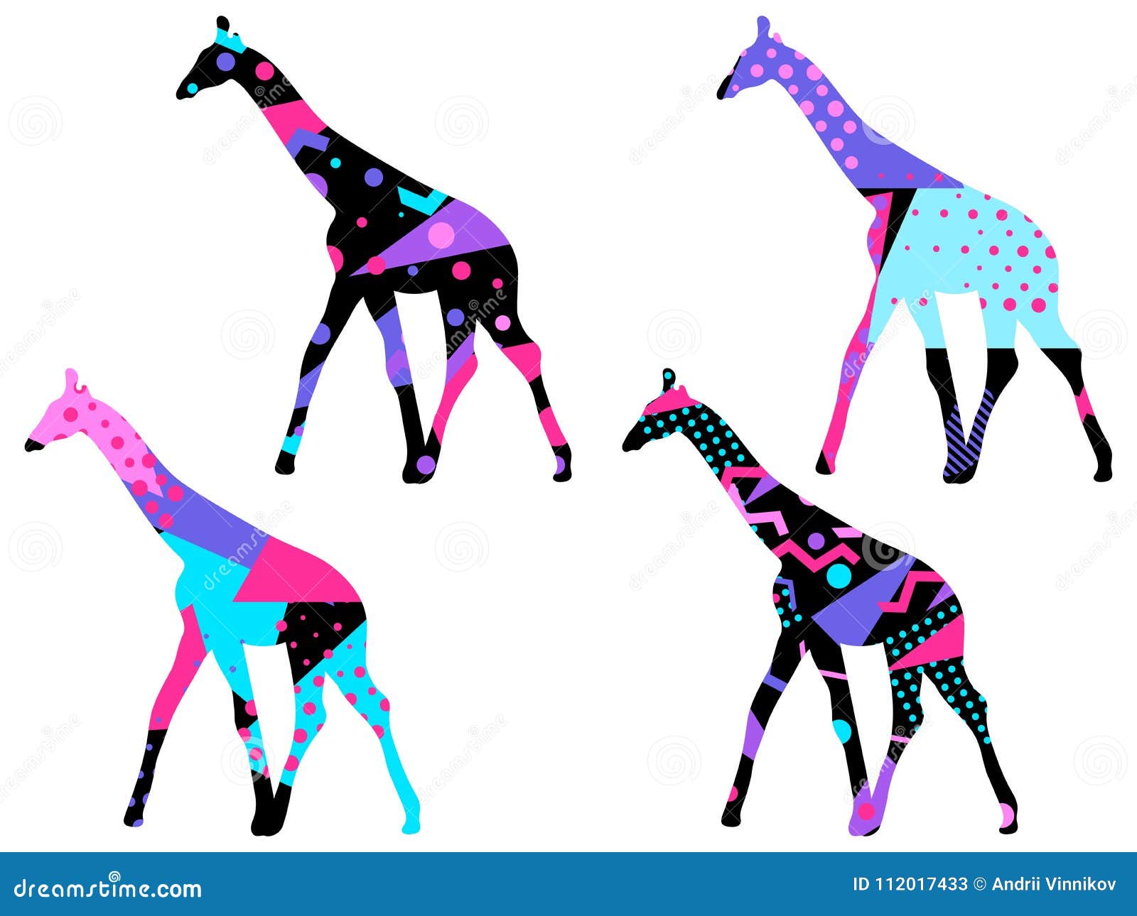 Giraffe with a Pattern of Geometric Shapes, Memphis Style. Vector Stock ...
