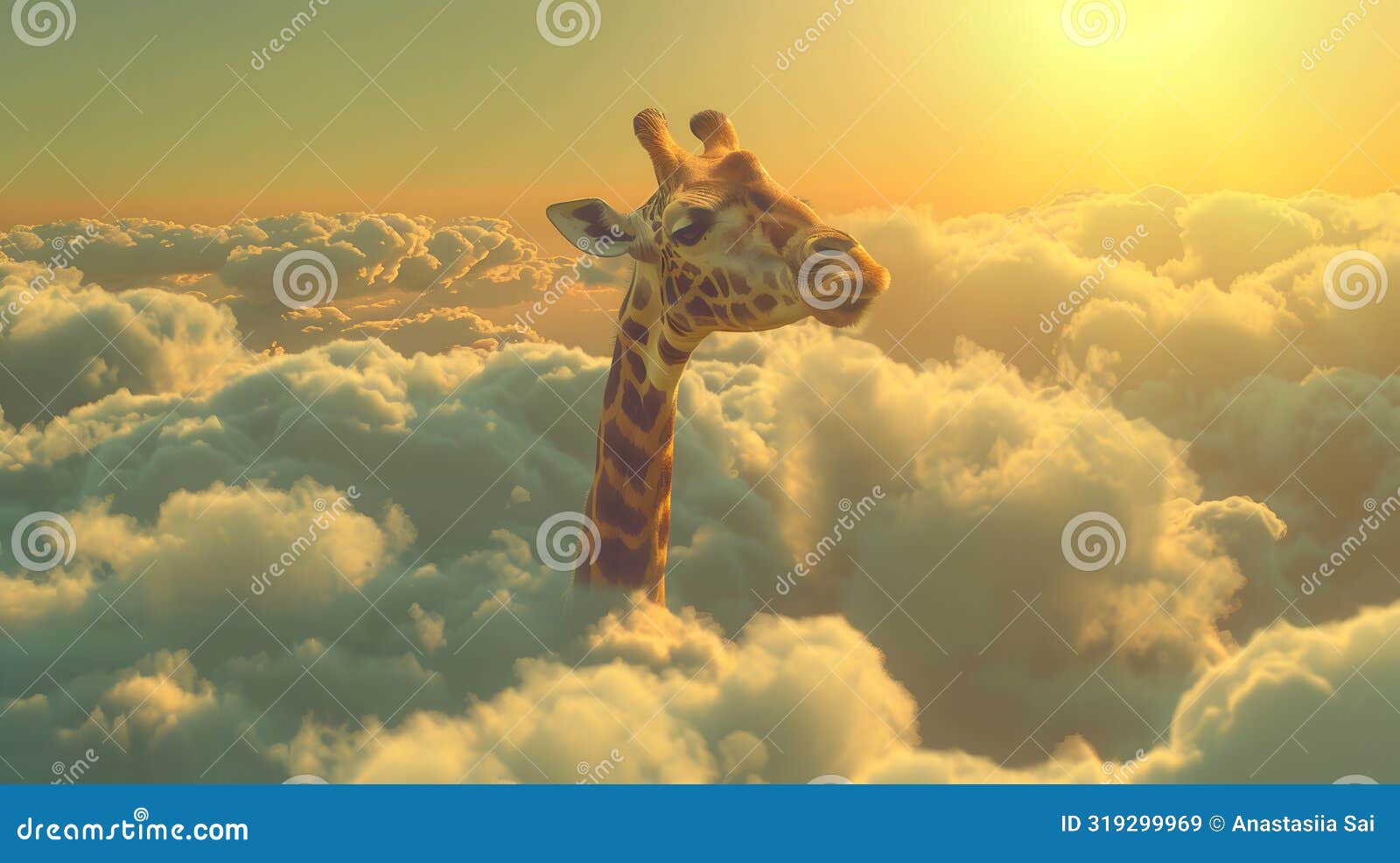 Giraffe Peeking Out from Behind the Clouds Stock Image - Image of white ...