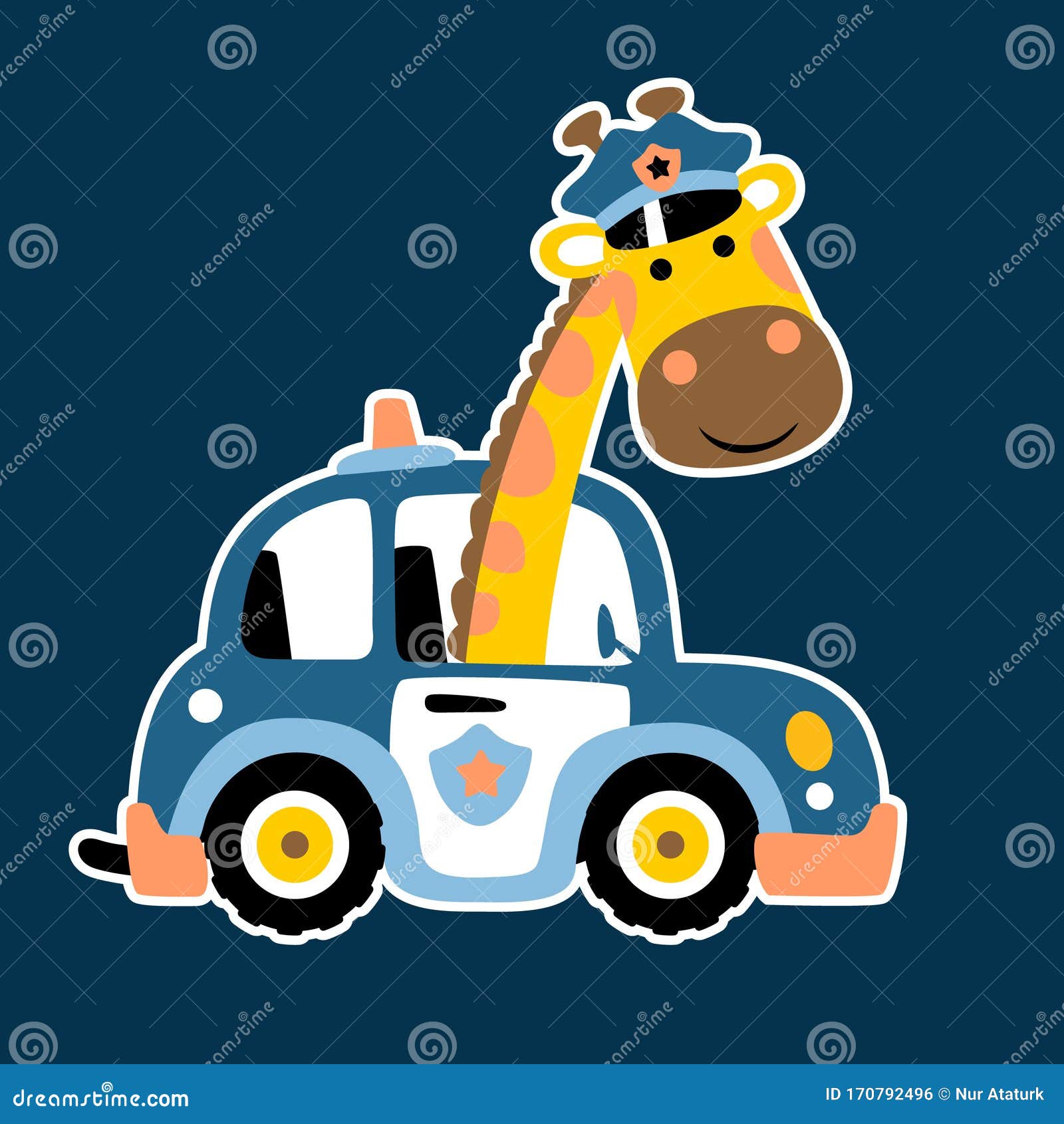 Funny Giraffe Cartoon on Police Car Stock Vector - Illustration of ...