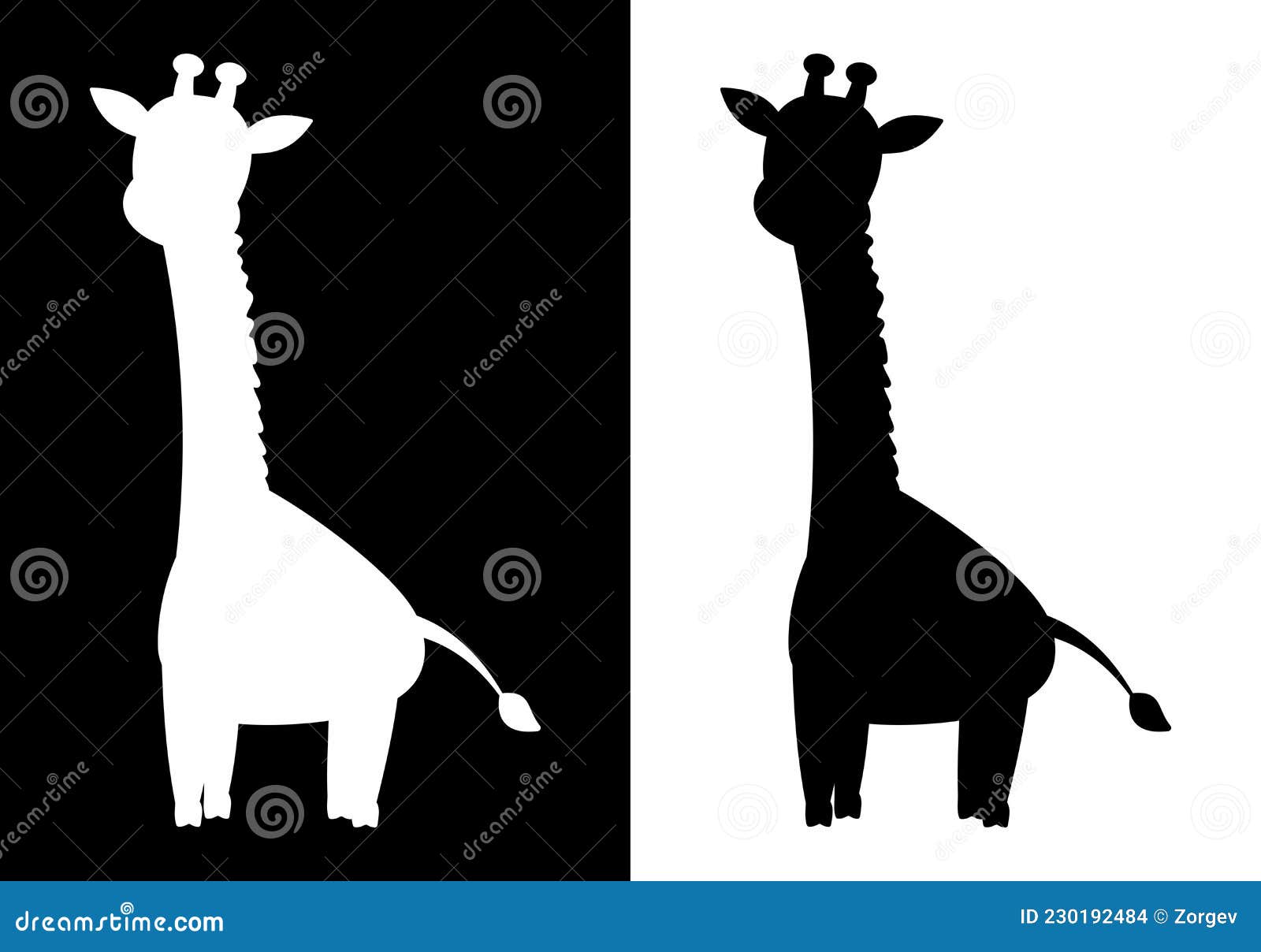 Giraffe in Profile with Shadow Shape of a Color in Black and White ...
