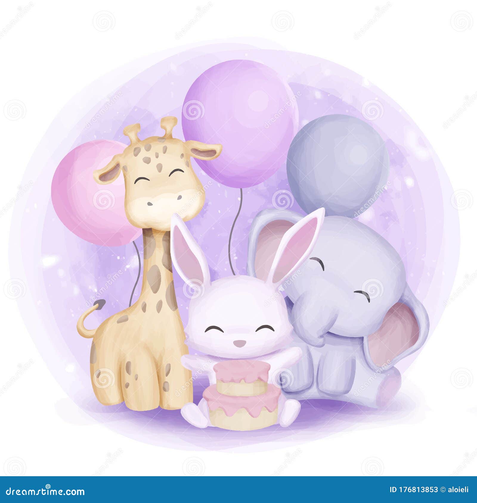 Giraffe Rabbit and Elephant Celebrate Birthday Stock Illustration ...