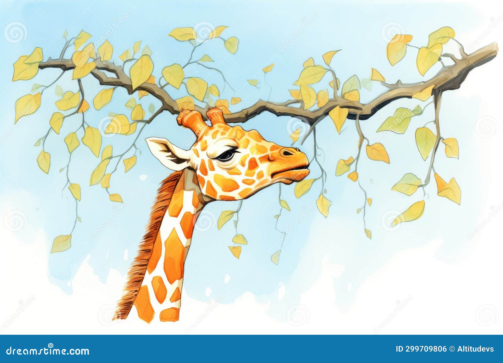 A Giraffe Reaching Up To Eat Leaves from a Tree Stock Photo - Image of ...