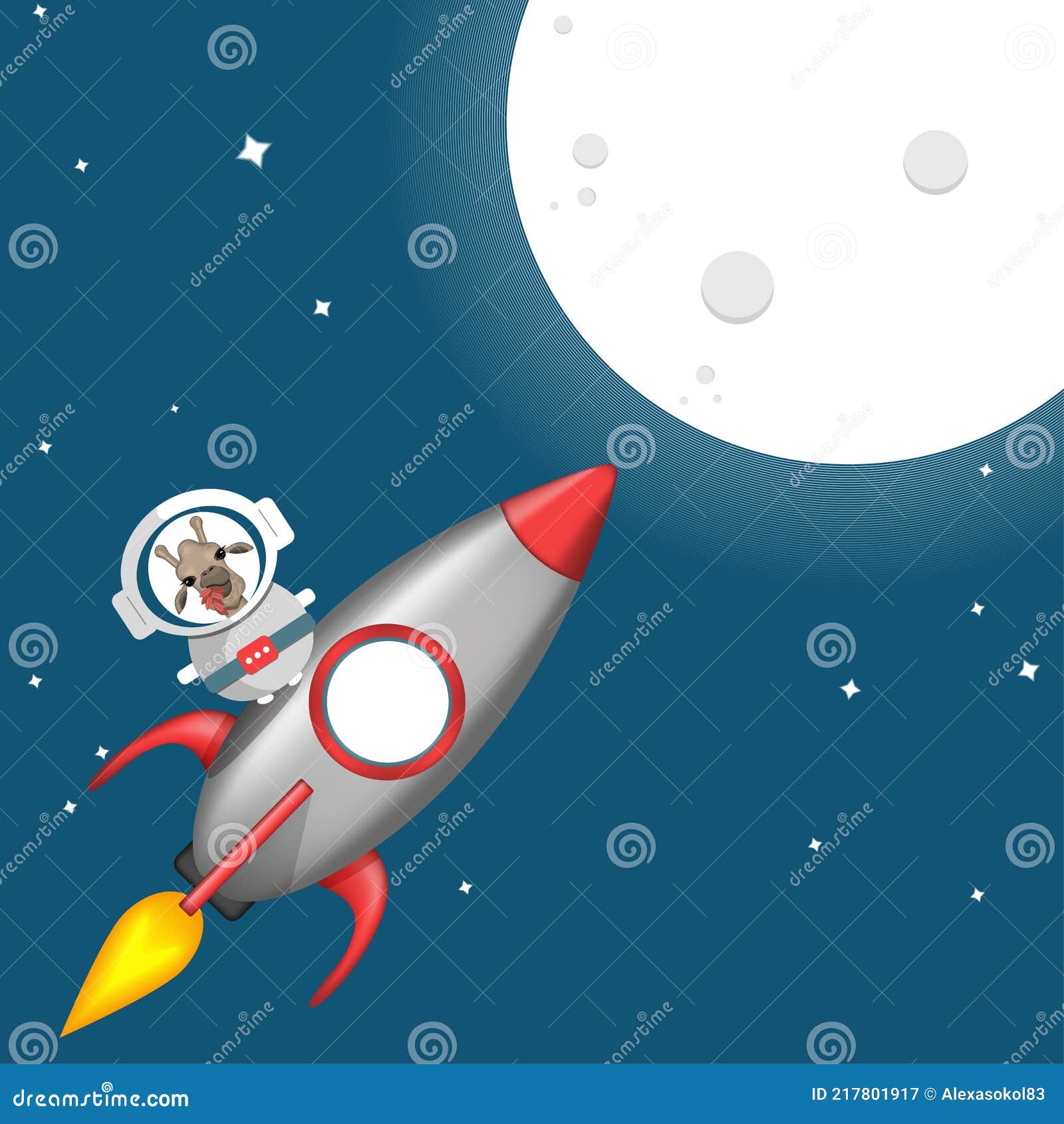Giraffe on Rocket Flying To Moon into Space. Vector Illustation Stock ...
