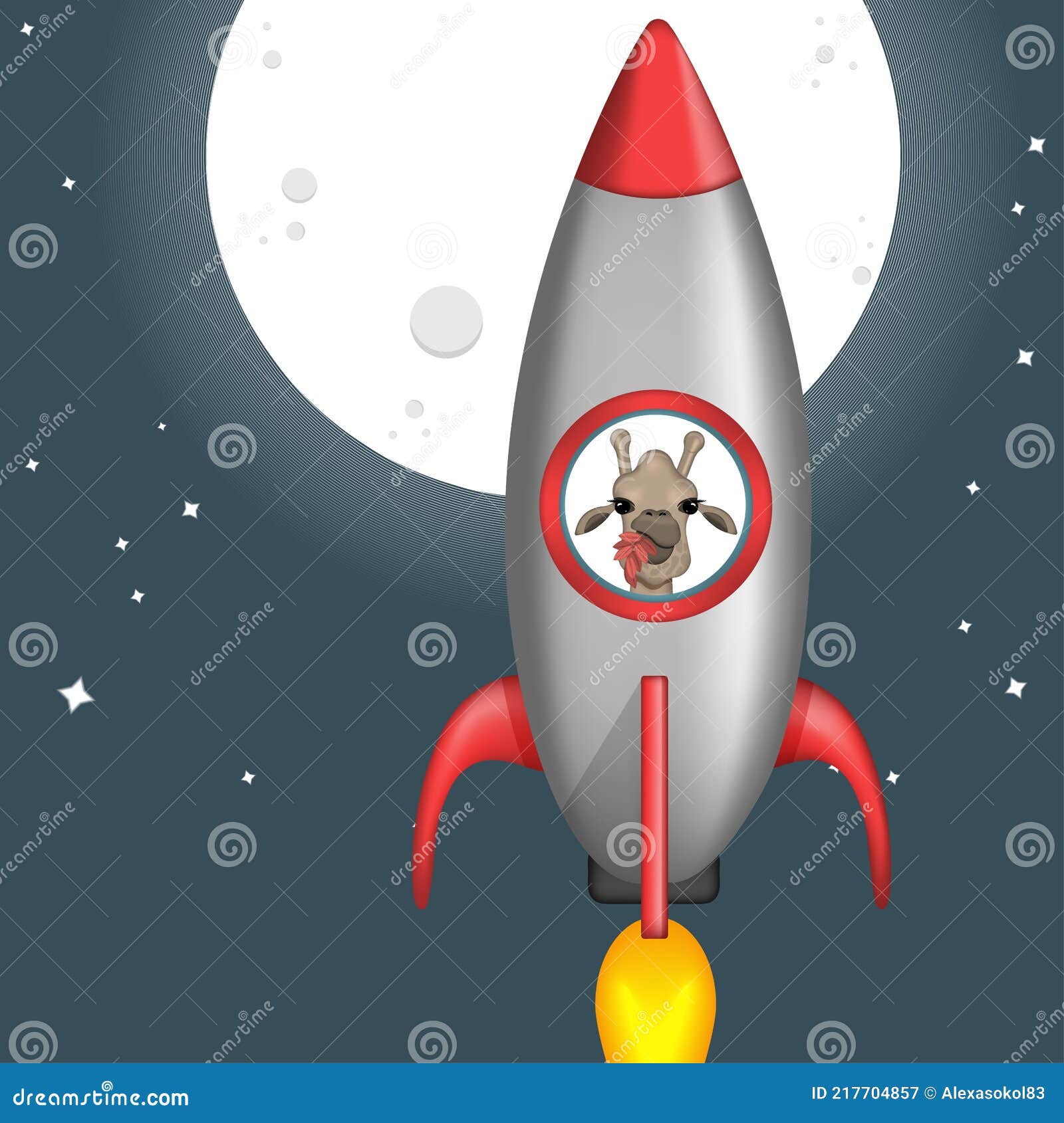 Giraffe on Rocket Flying To Moon into Space. Vector Illustation Stock ...